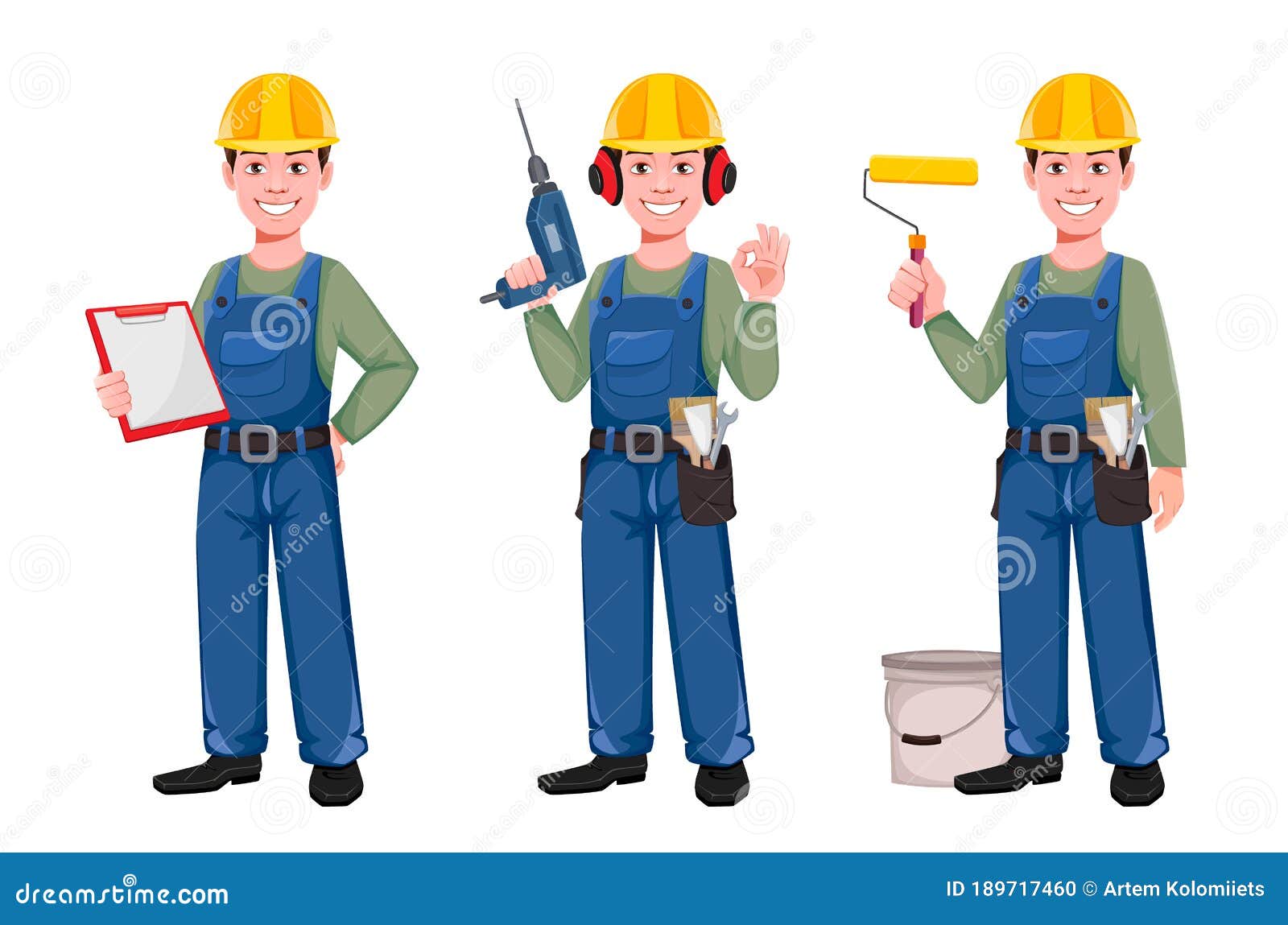 Builder Cartoon Character, Set of Three Poses Stock Vector ...