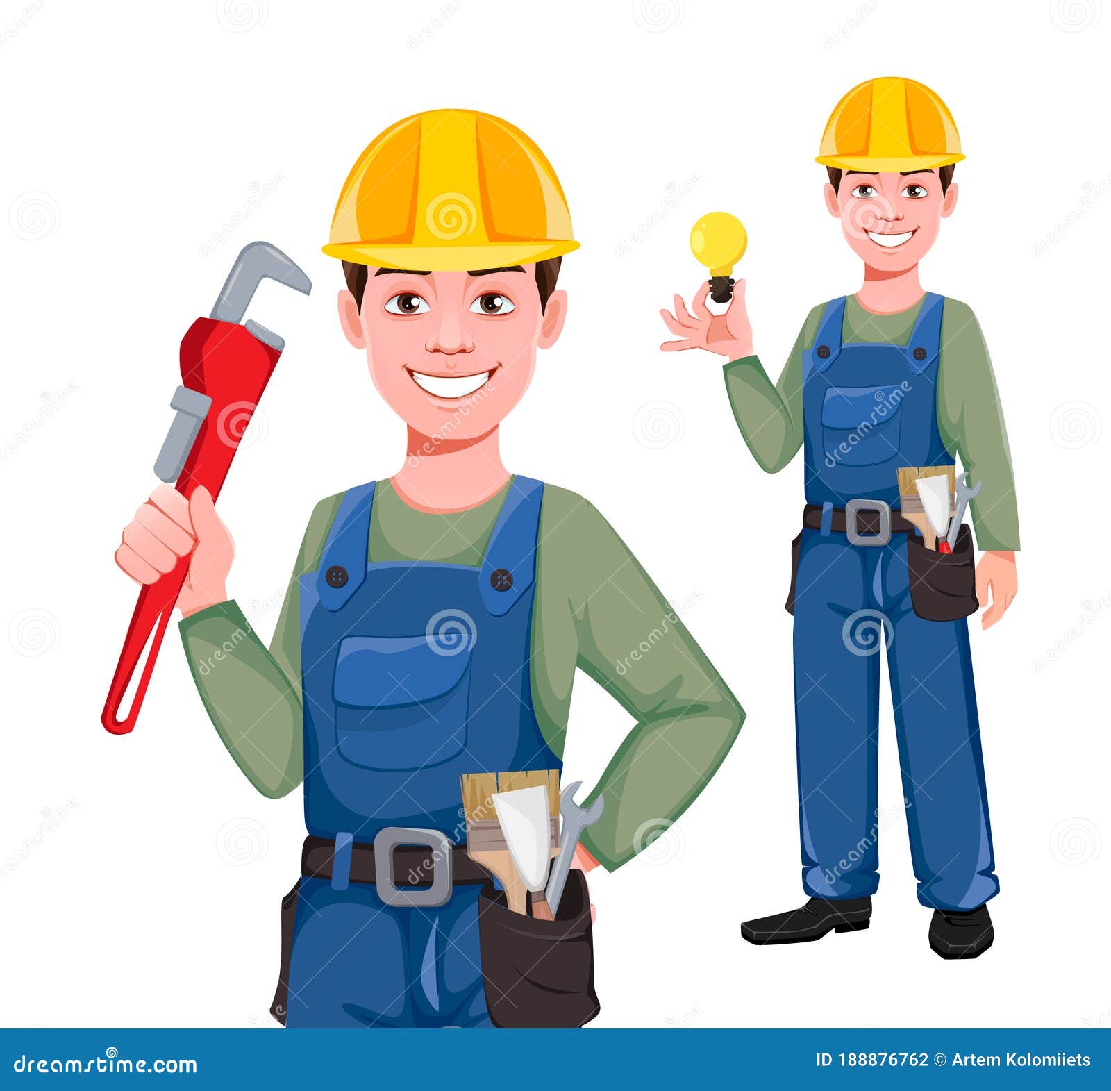 Builder Cartoon Character, Set of Two Poses Stock Vector - Illustration ...