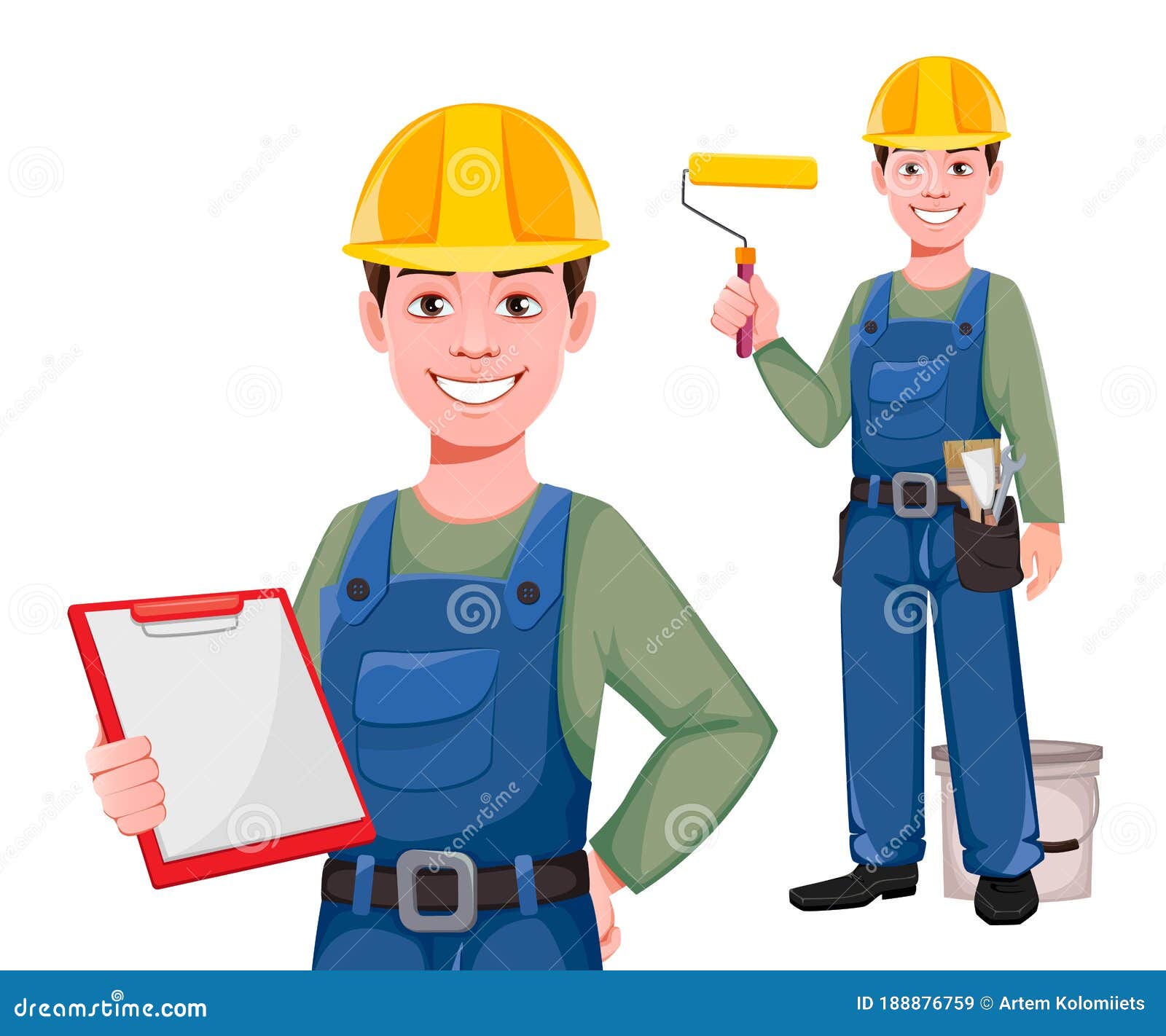 Builder Cartoon Character, Set of Two Poses Stock Vector - Illustration ...