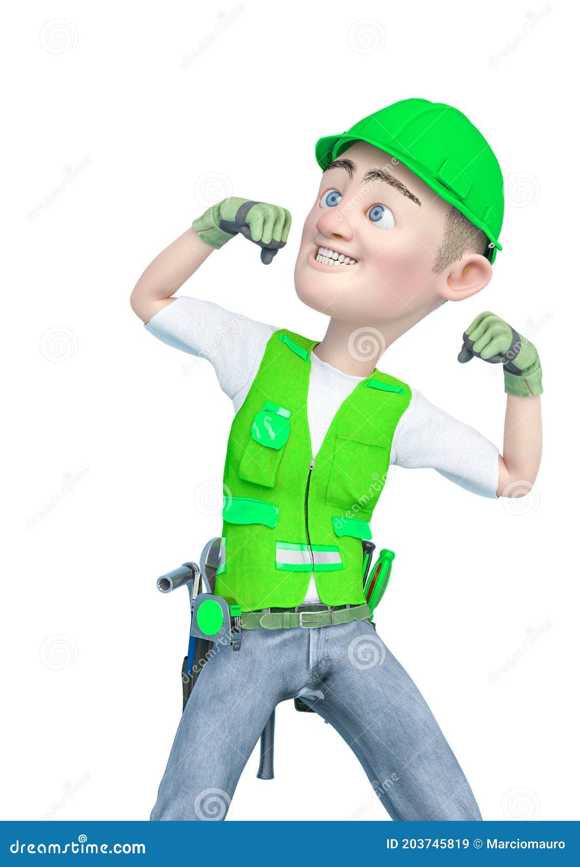 Builder cartoon is happy stock illustration. Illustration of green ...
