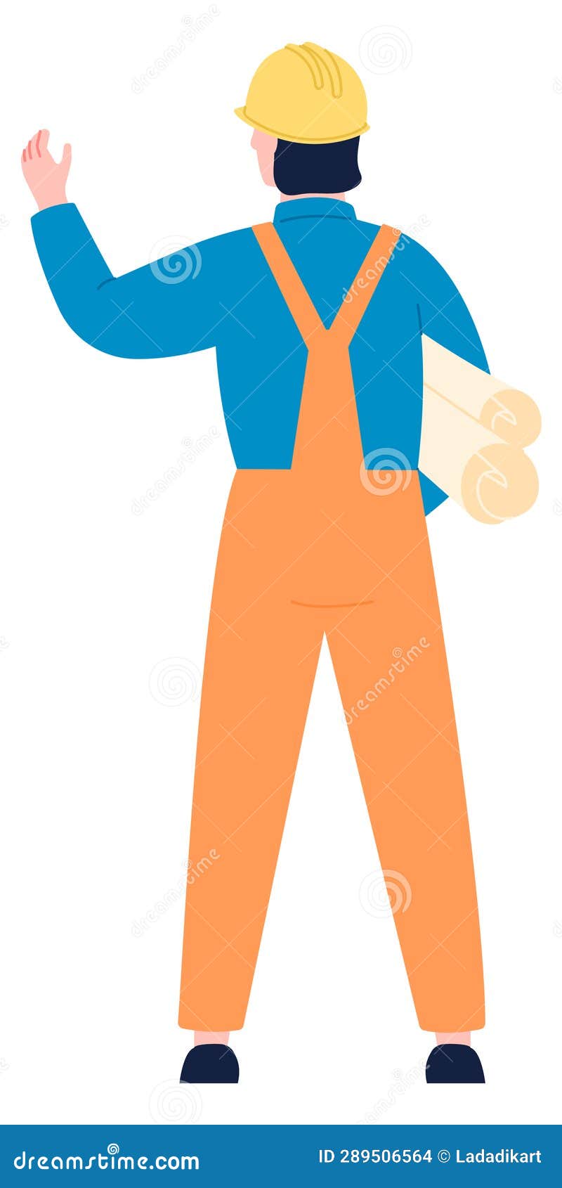 Builder Character Rear View. Male Architect or Construction Worker ... Builder Character Rear View. Male Architect or Construction Worker ...