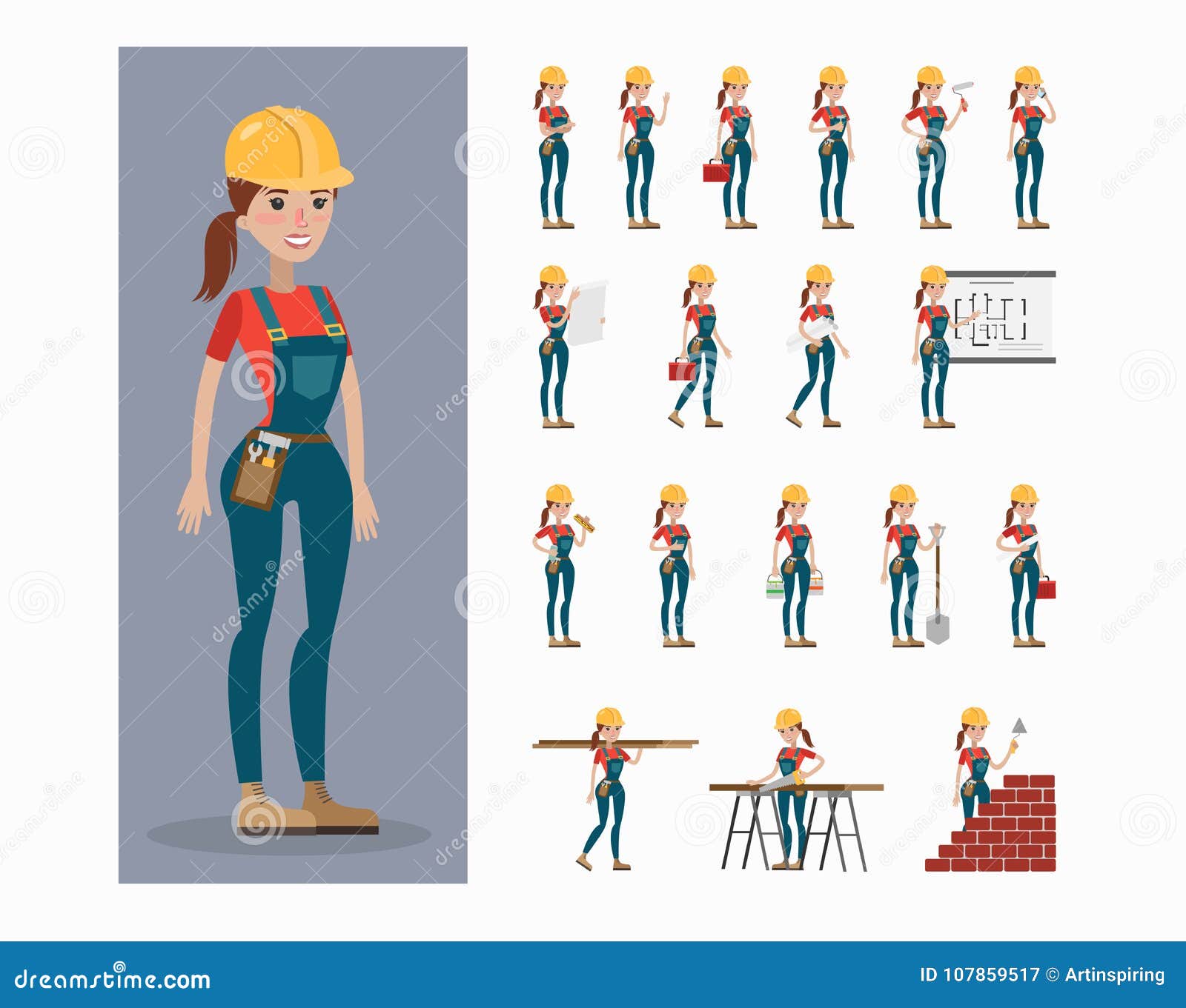 Builder character set. stock vector. Illustration of drill - 107859517
