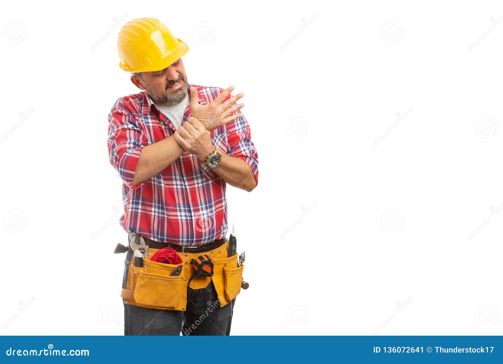 Builder Checking House Plan For Steel Fixing Stock Photography ...