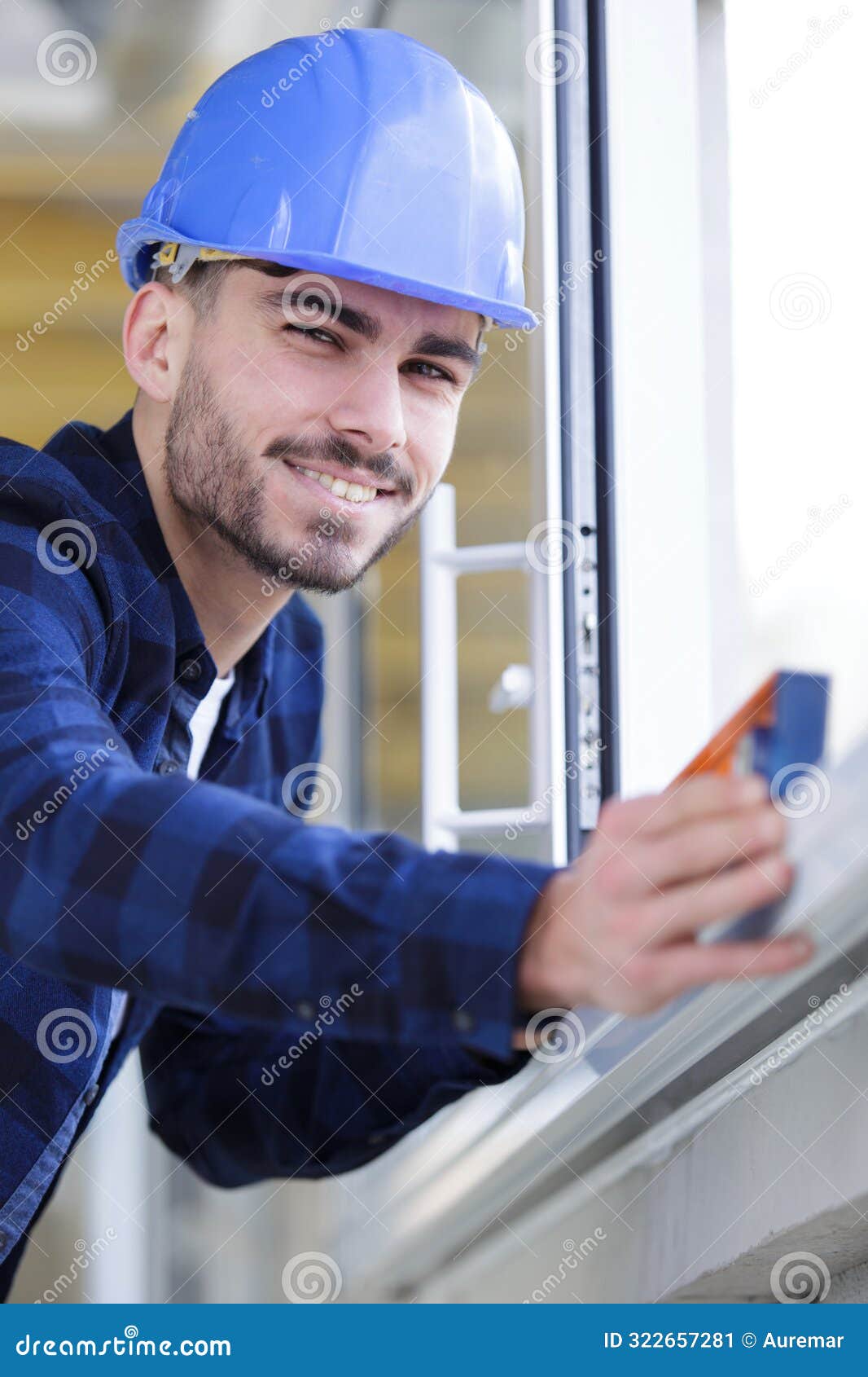 Builder Checking Window with Spirit Level Stock Image - Image of ...