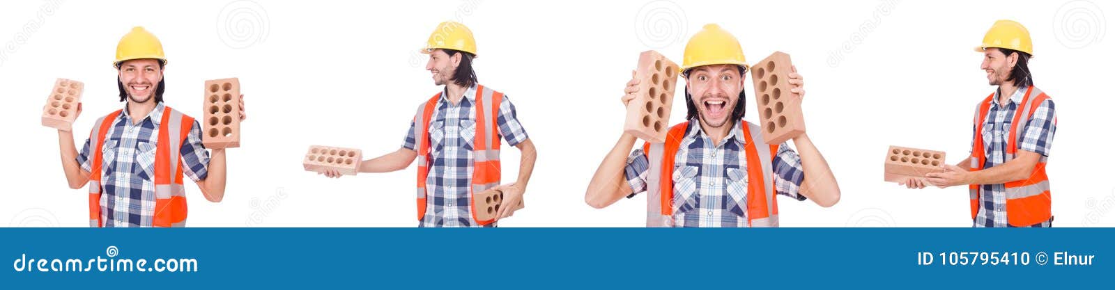 The Builder with Clay Bricks Isolated on White Stock Photo - Image of ...