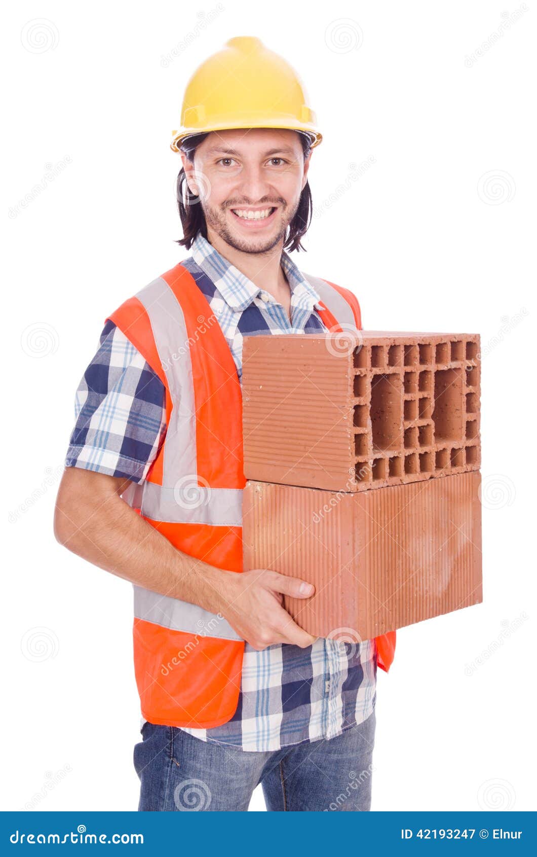 Builder with Clay Bricks Isolated Stock Image - Image of challenge ...