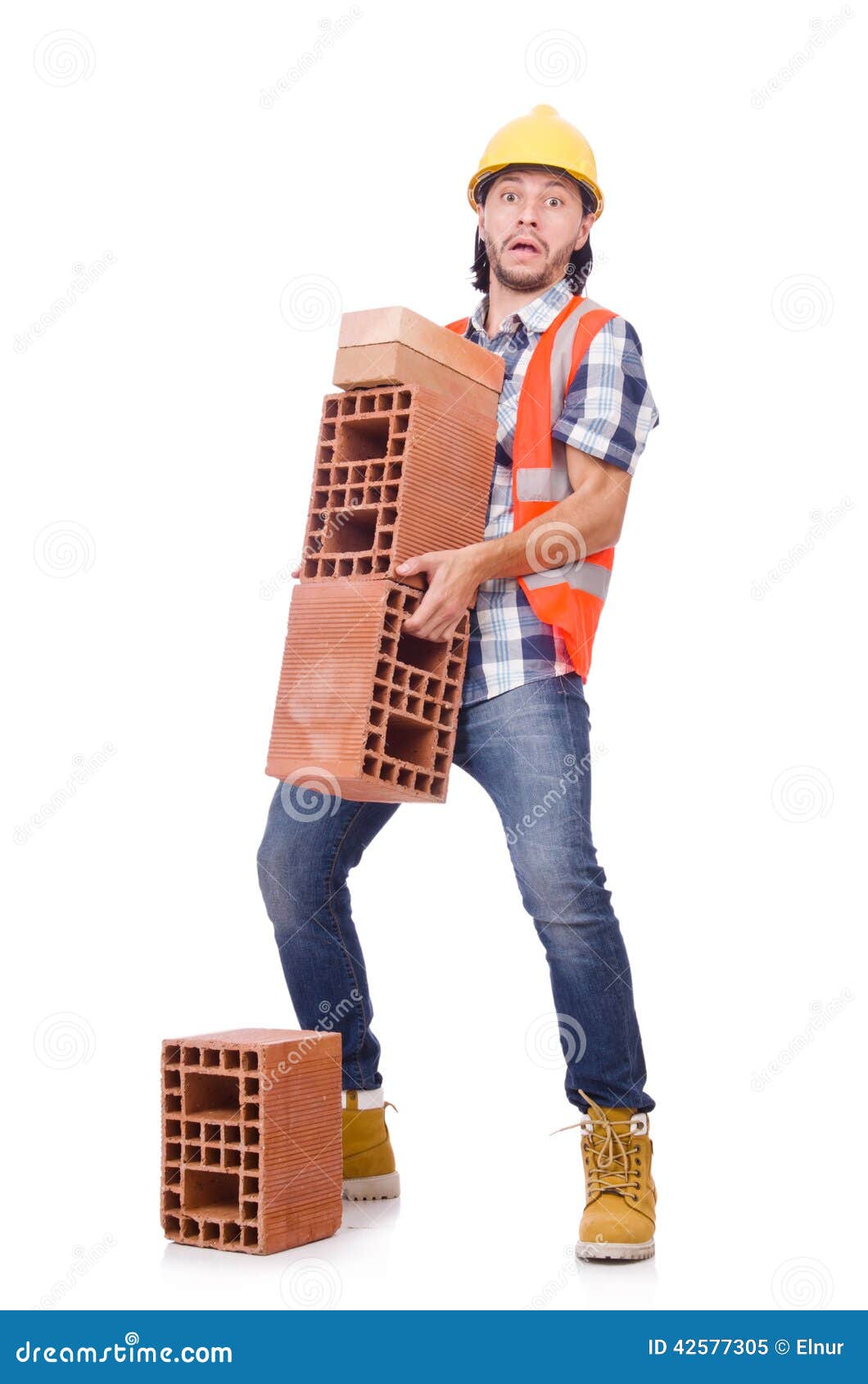 Builder with Clay Bricks Isolated Stock Image - Image of isolated, home ...