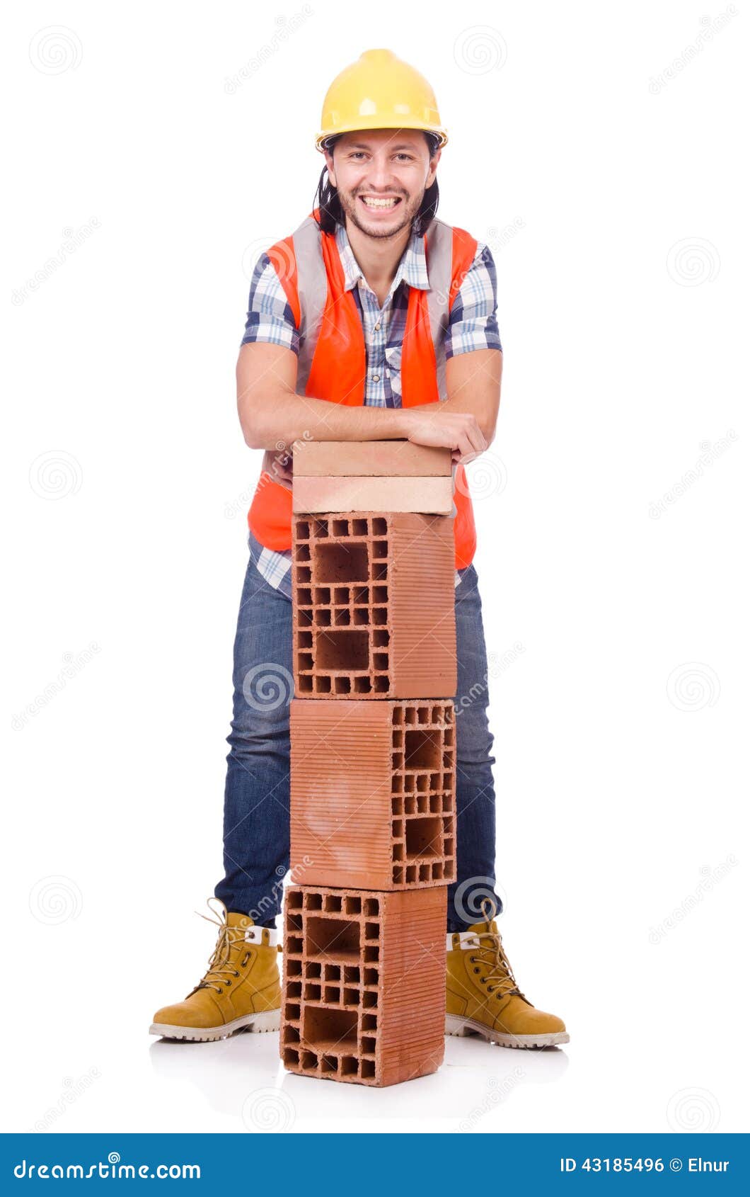 Builder with Clay Bricks Isolated Stock Photo - Image of finishing ...