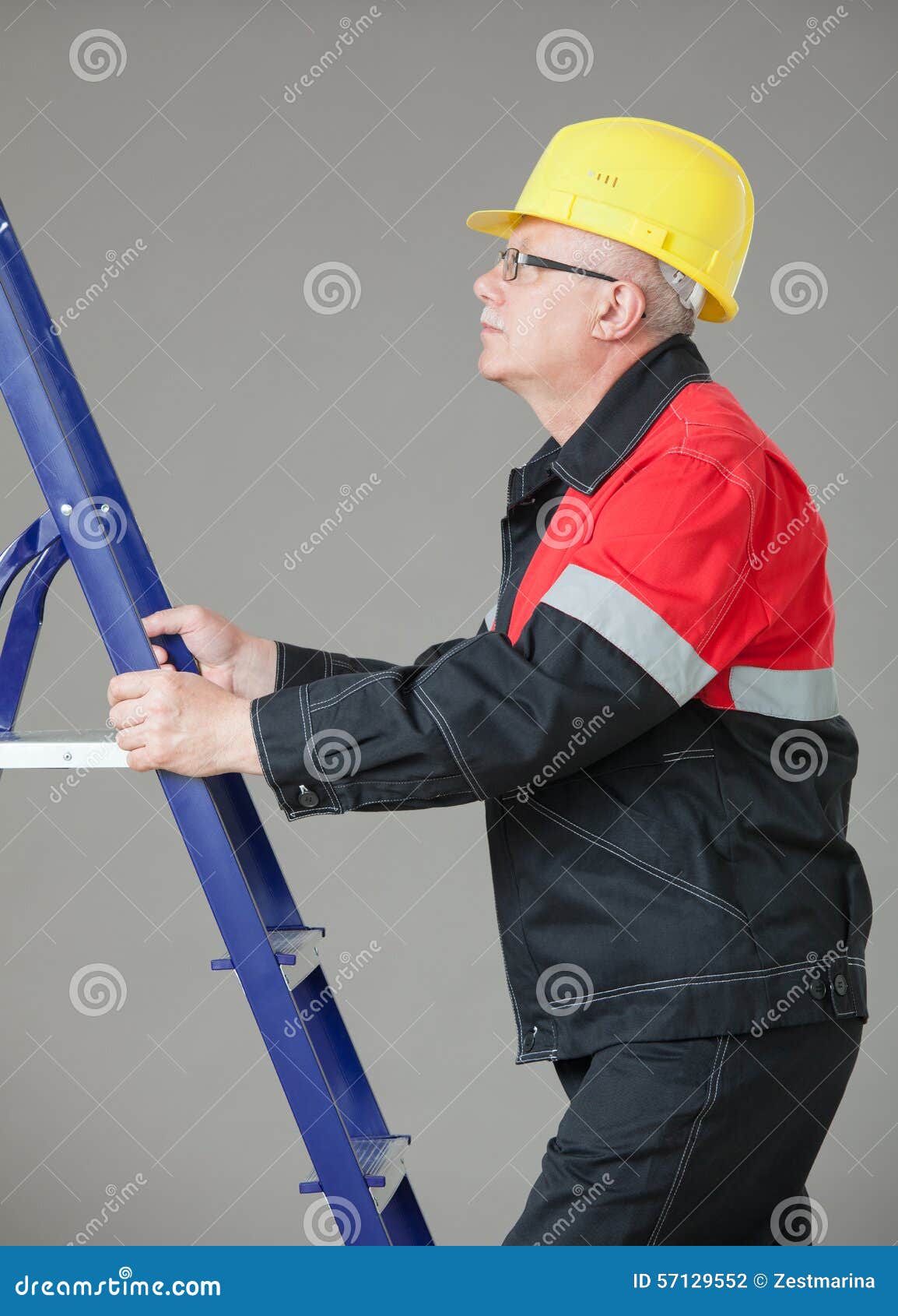 Builder Climbing on a Ladder Stock Photo - Image of background, ladder ...