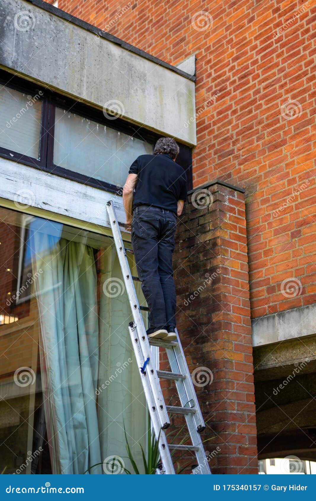 A Builder Climbing a Ladder To Carry Out Repair Work Editorial Photography - Image of working ...