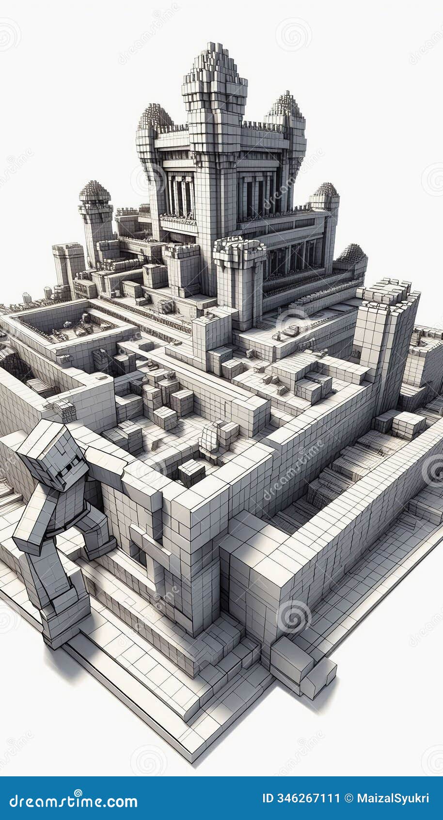 A Builder Constructing a Fortress in Minecraft. Ideal for Architecture ...