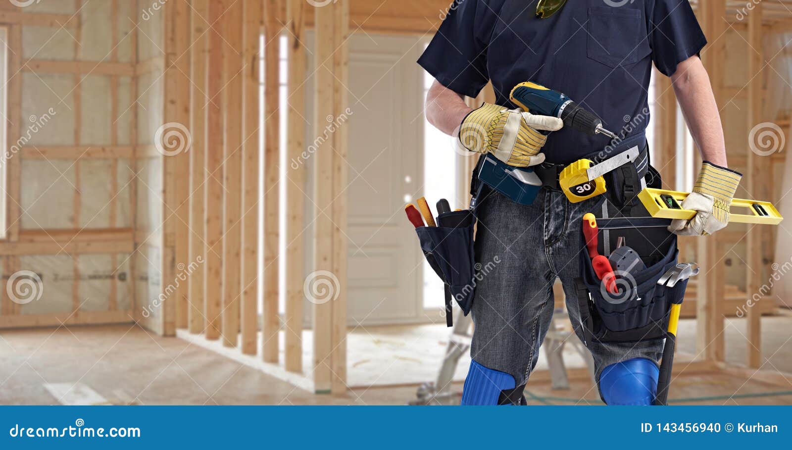 Builder Handyman with Drill Tools. Stock Photo - Image of interiors ...