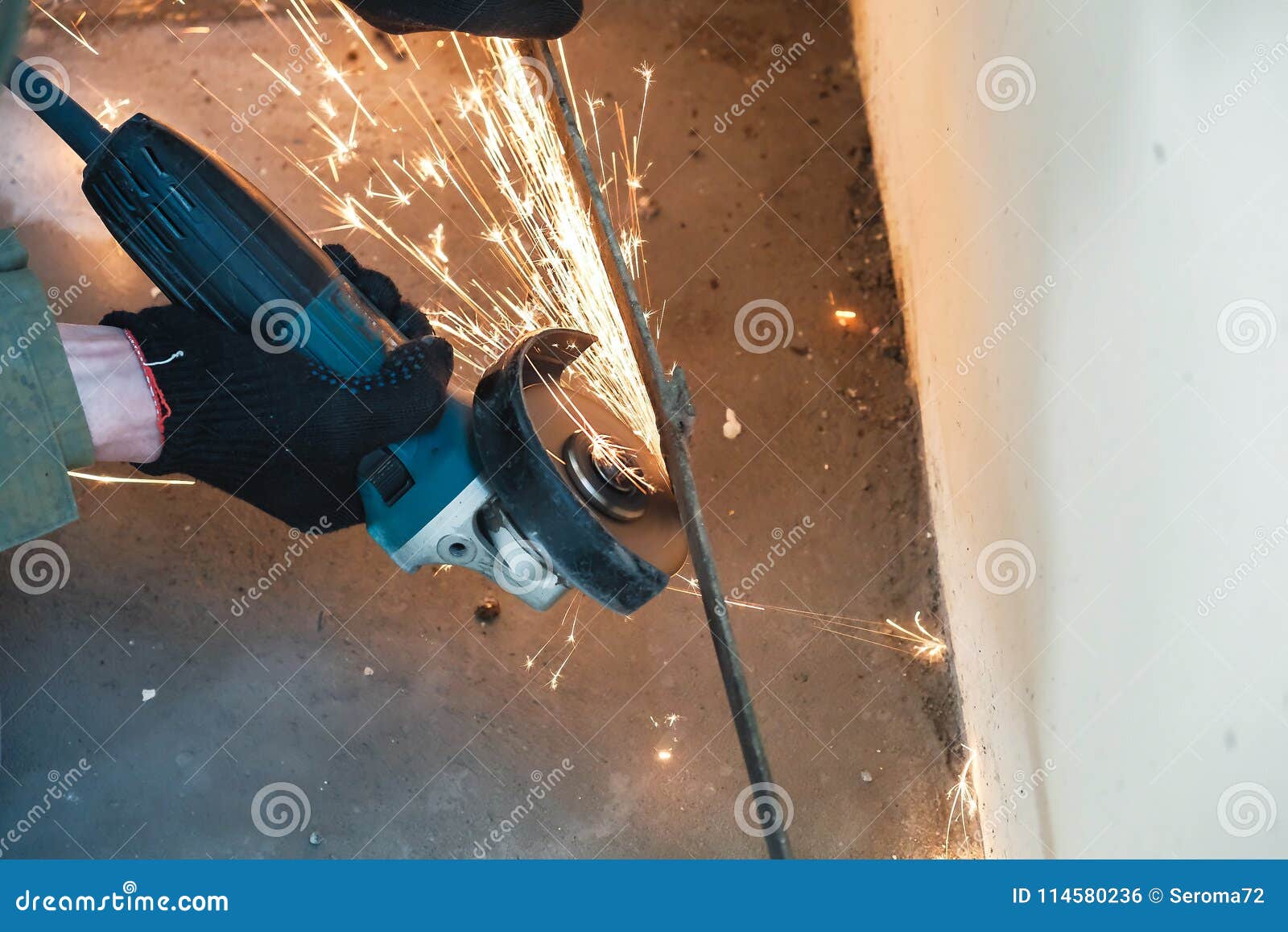 Builder Cuts Metal Cutting Machine Stock Photo - Image of disks ...