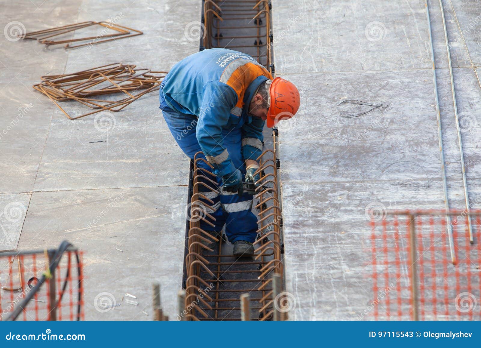 Builder on Construction Site Wearing Helmet Uniform Works Editorial ...