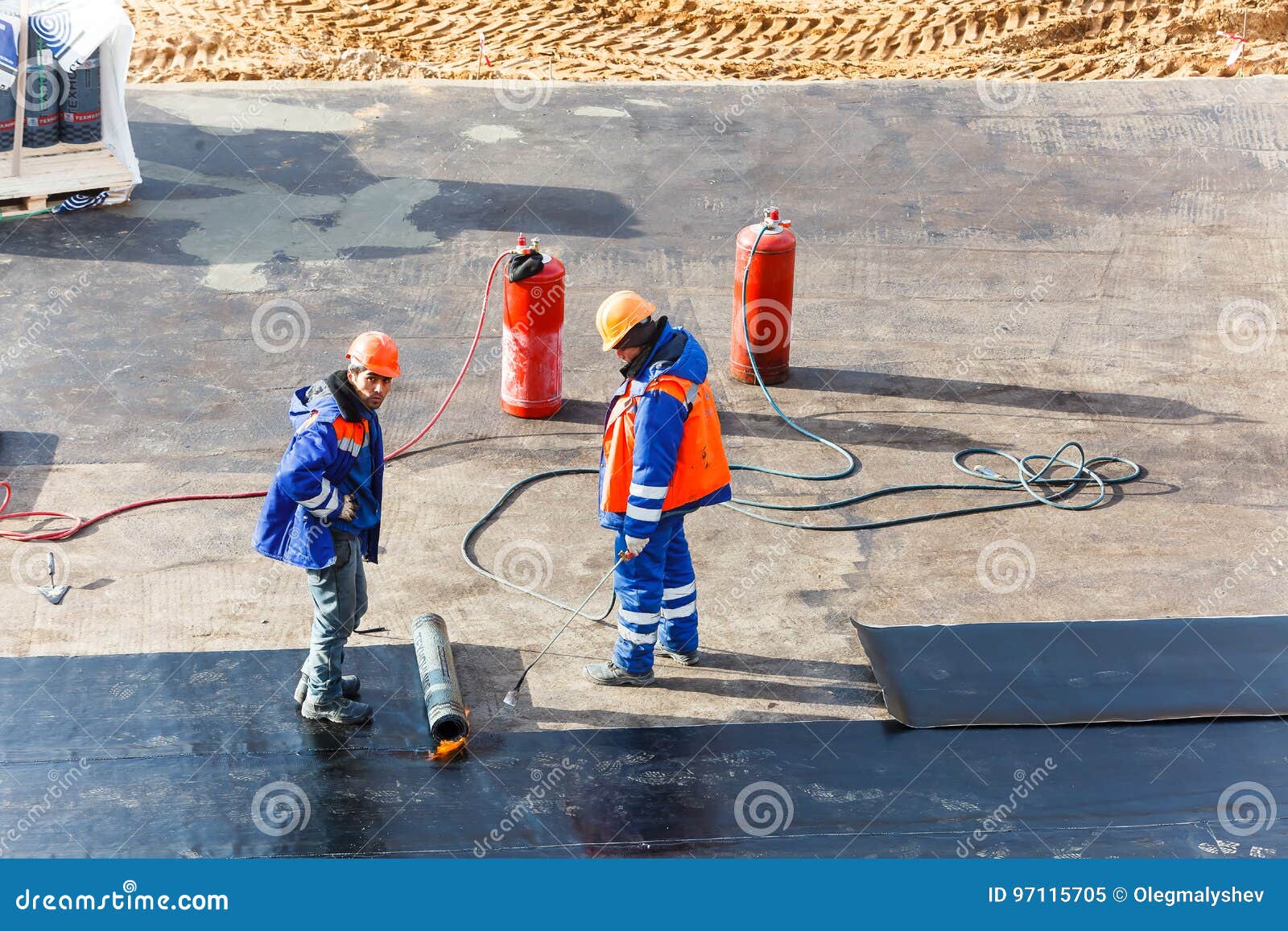 Builder on Construction Site Wearing Helmet Uniform Works Editorial ...