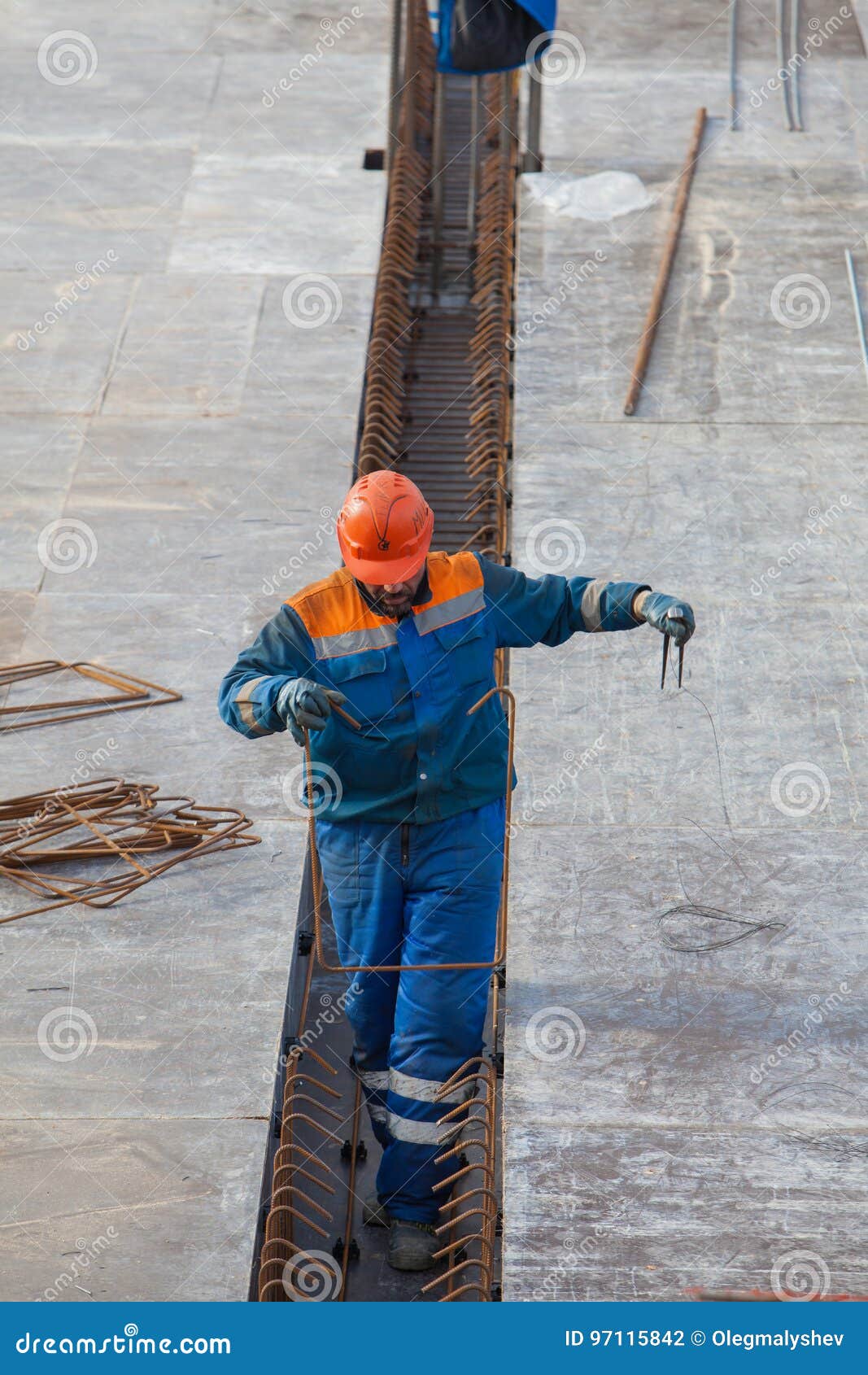 Builder on Construction Site Wearing Helmet Uniform Works Editorial ...
