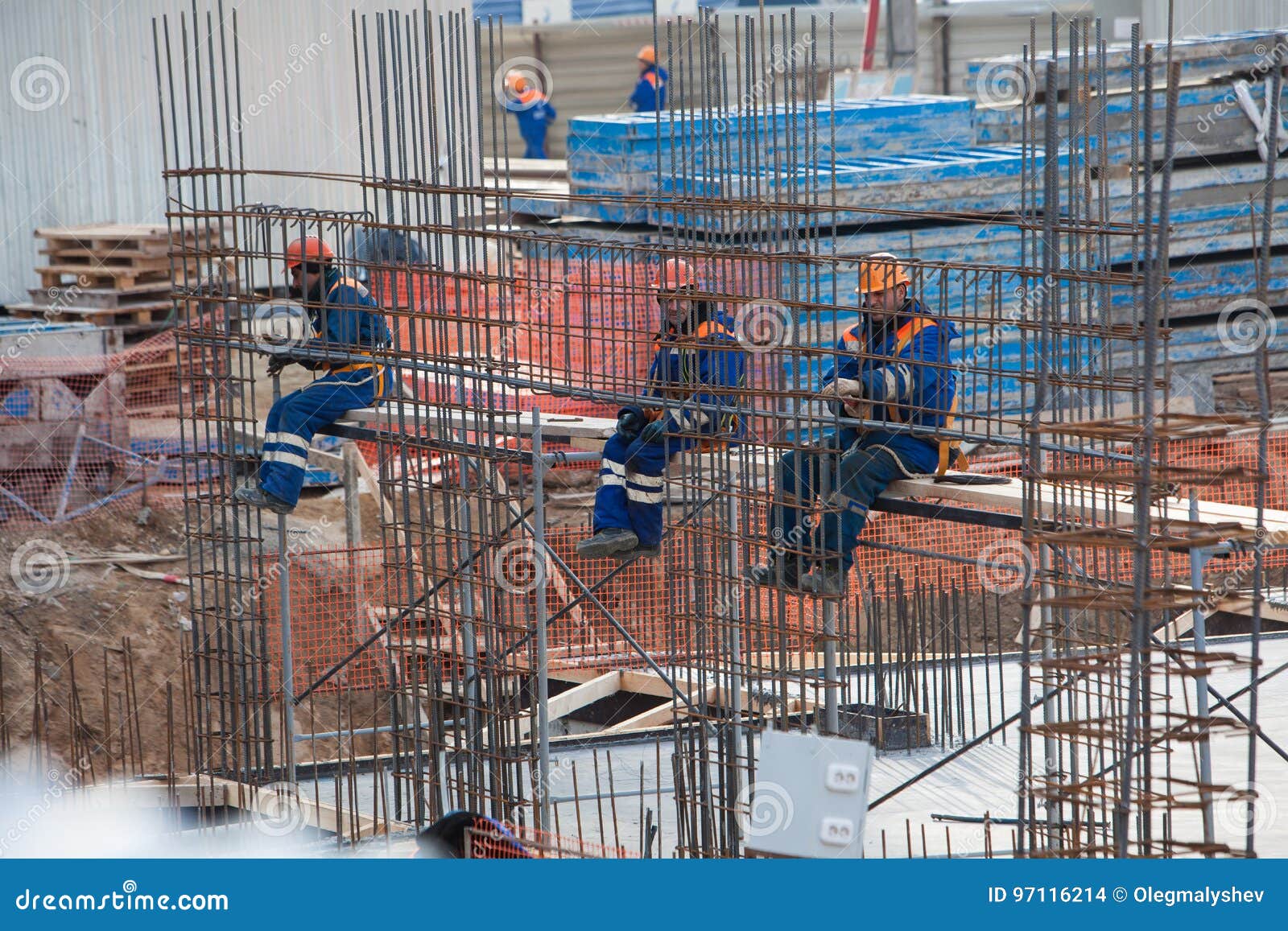 Builder on Construction Site Wearing Helmet Uniform Works Editorial ...