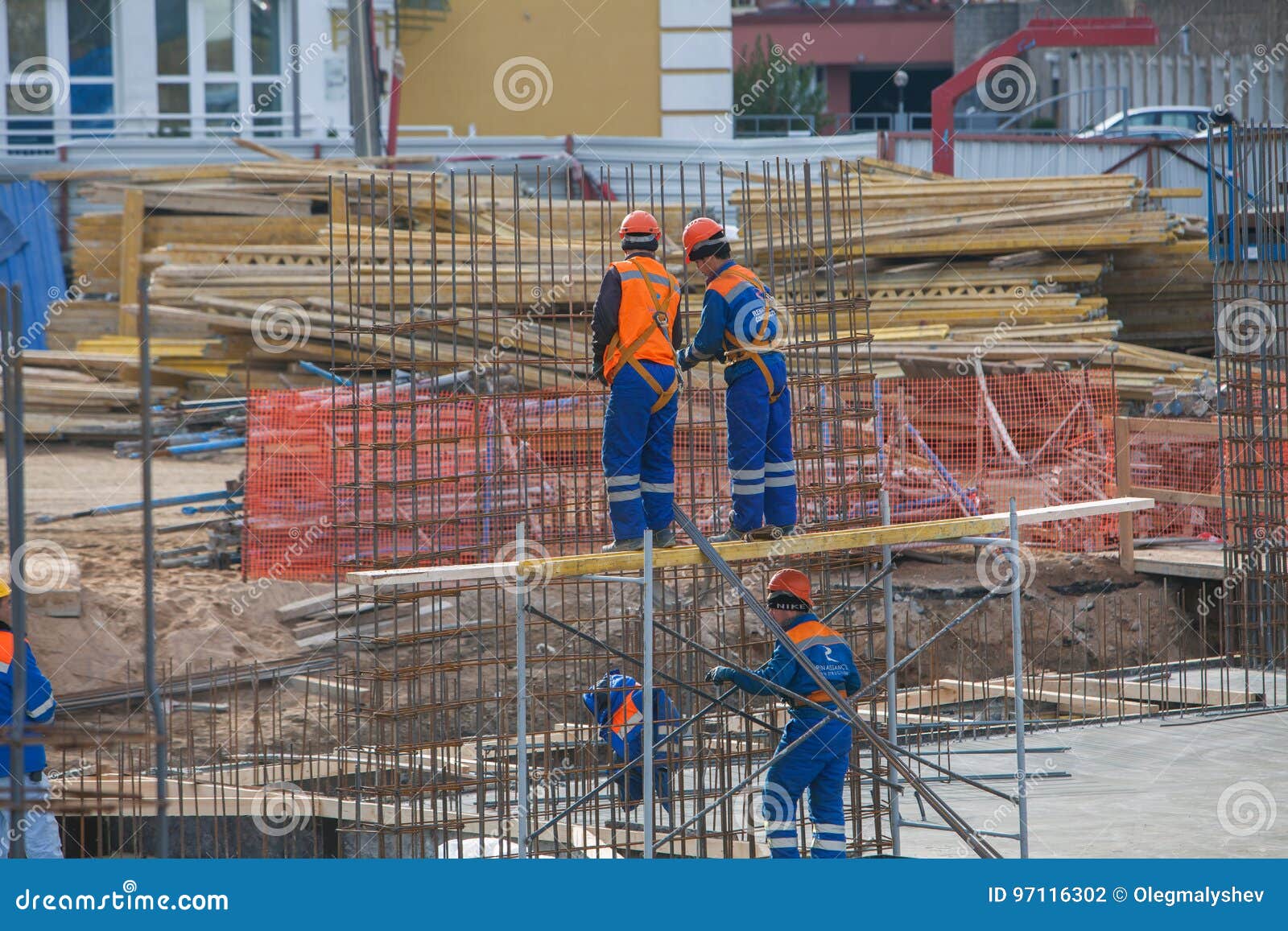 Builder on Construction Site Wearing Helmet Uniform Works Editorial ...