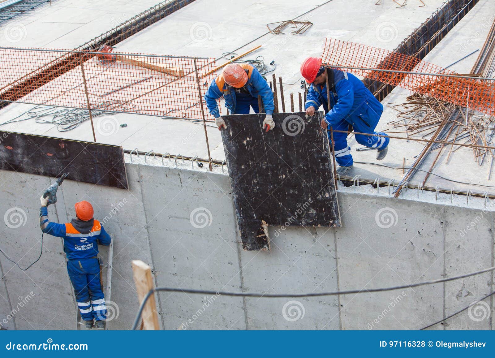 Builder on Construction Site Wearing Helmet Uniform Works Editorial ...