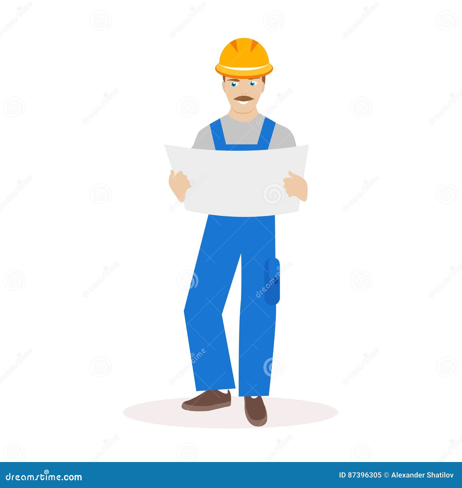 Builder Or Construction Superintendent In A Helmet And With Blueprints ...