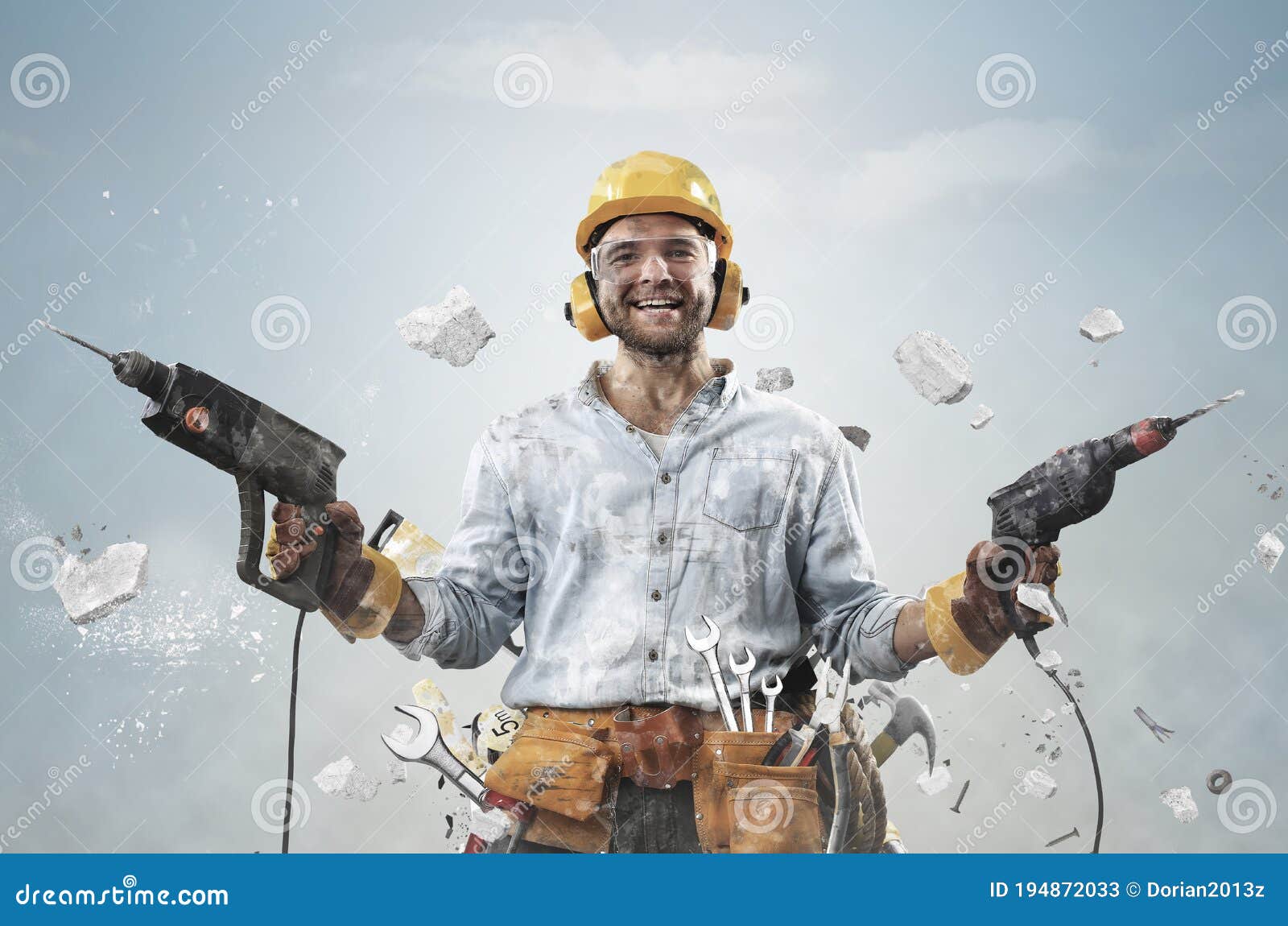 Builder, Construction Worker in Dirty Clothes Stock Image - Image of ...