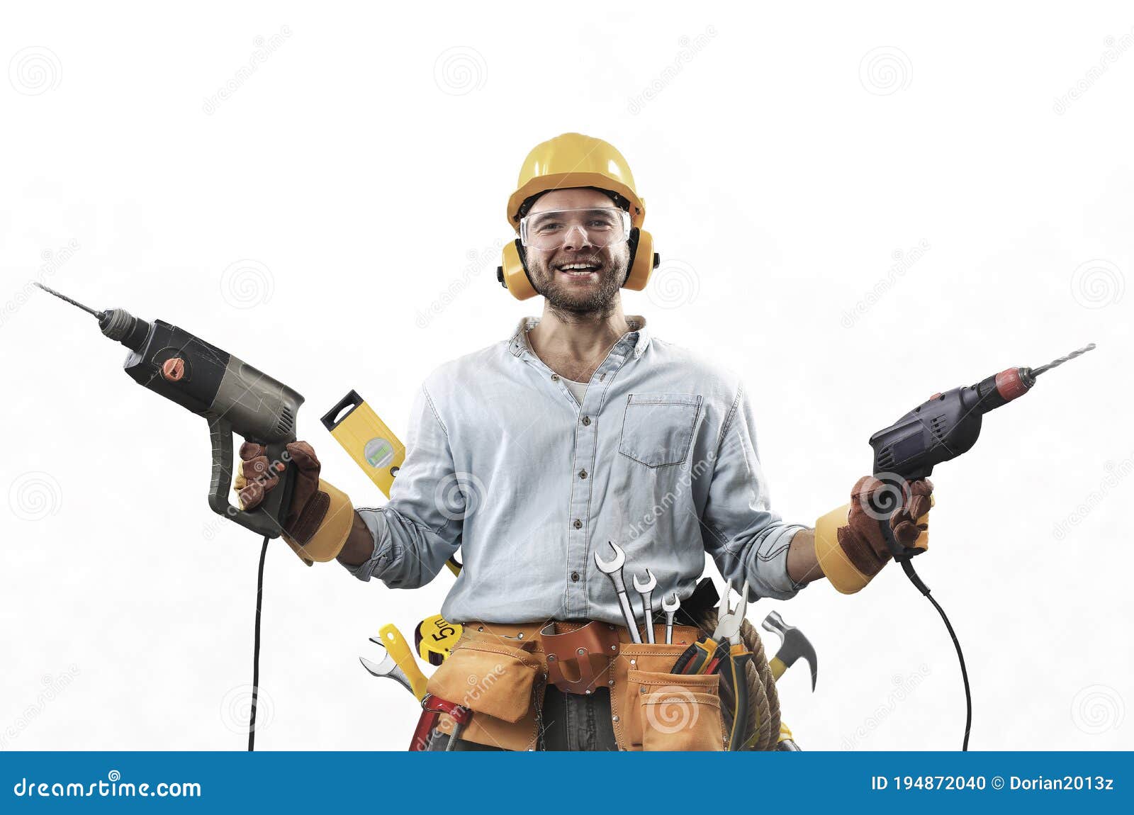 Builder, Construction Worker in Dirty Clothes Stock Photo - Image of ...