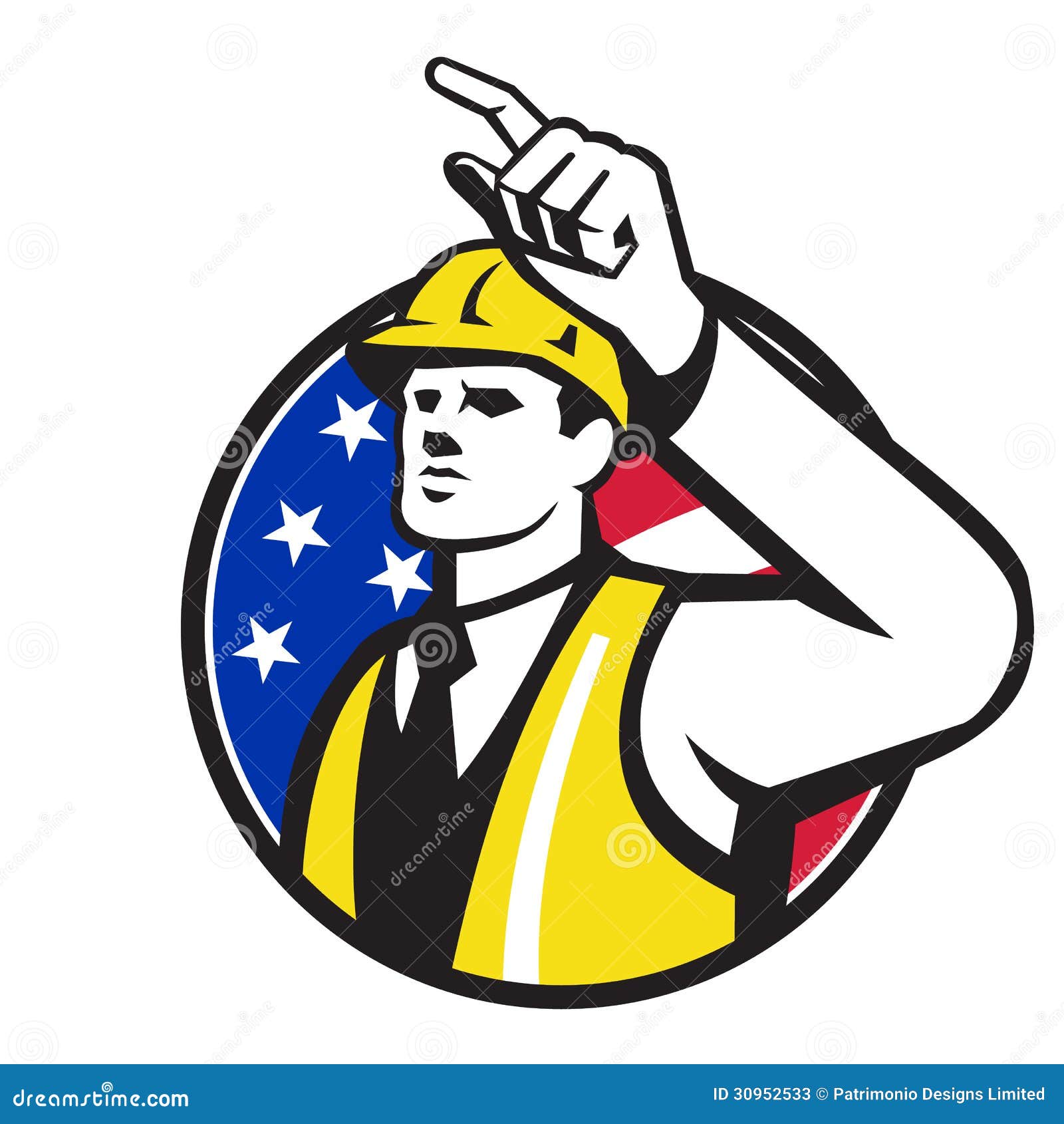 Builder Construction Worker Pointing Circle Cartoon | CartoonDealer.com ...
