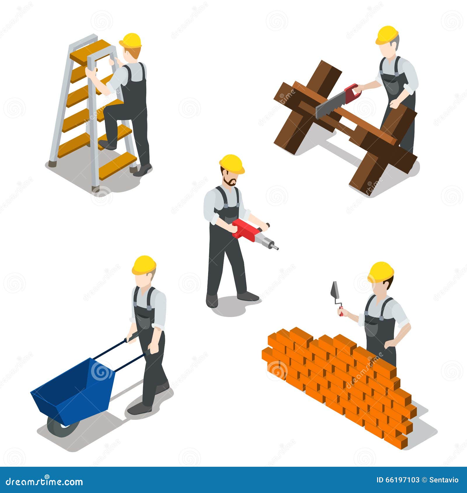 Builder Construction Worker Icon Flat 3d Isometric Vector Stock Vector ...