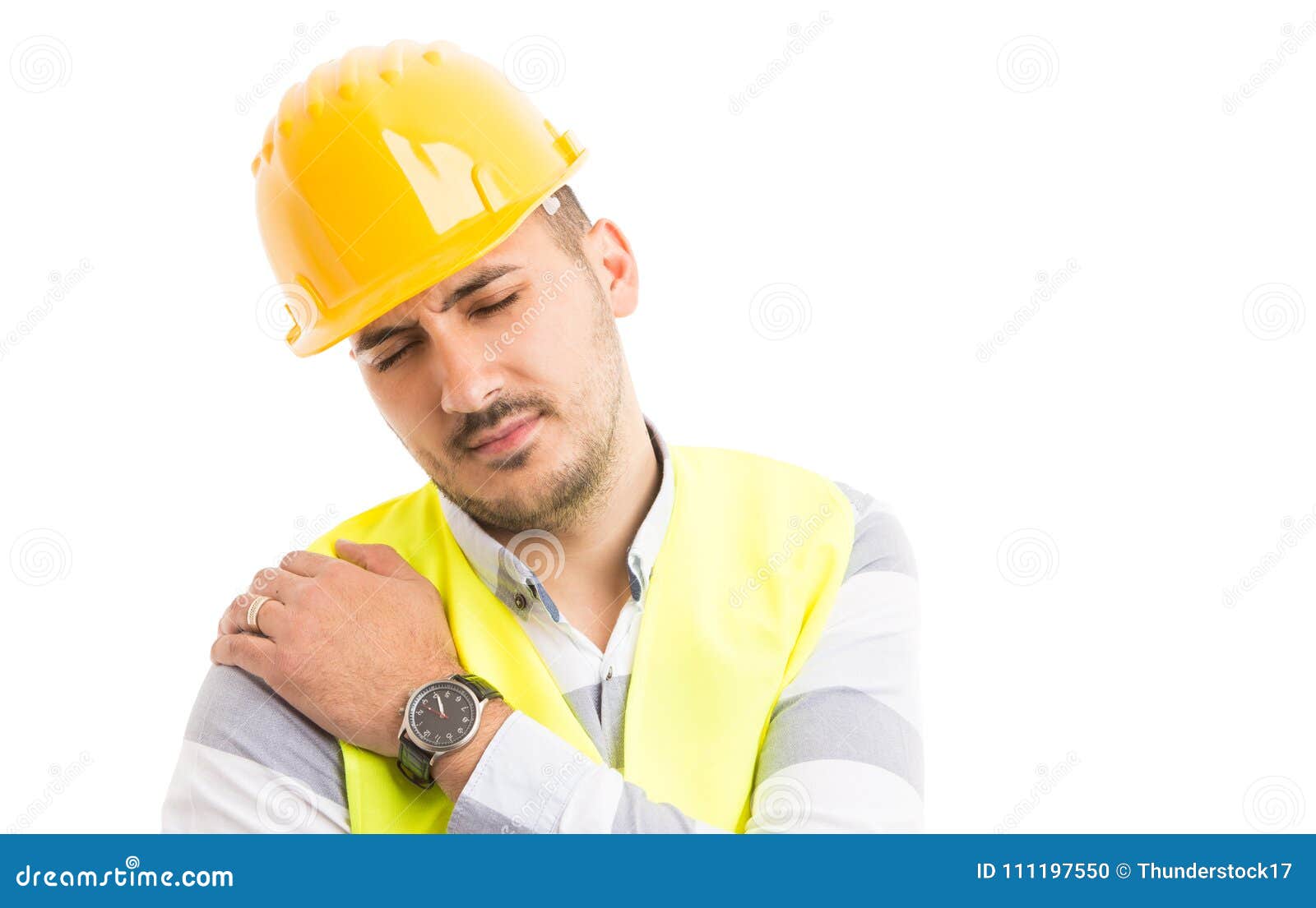 Builder or Construction Worker Suffering Shoulder Pain Problem Stock ...