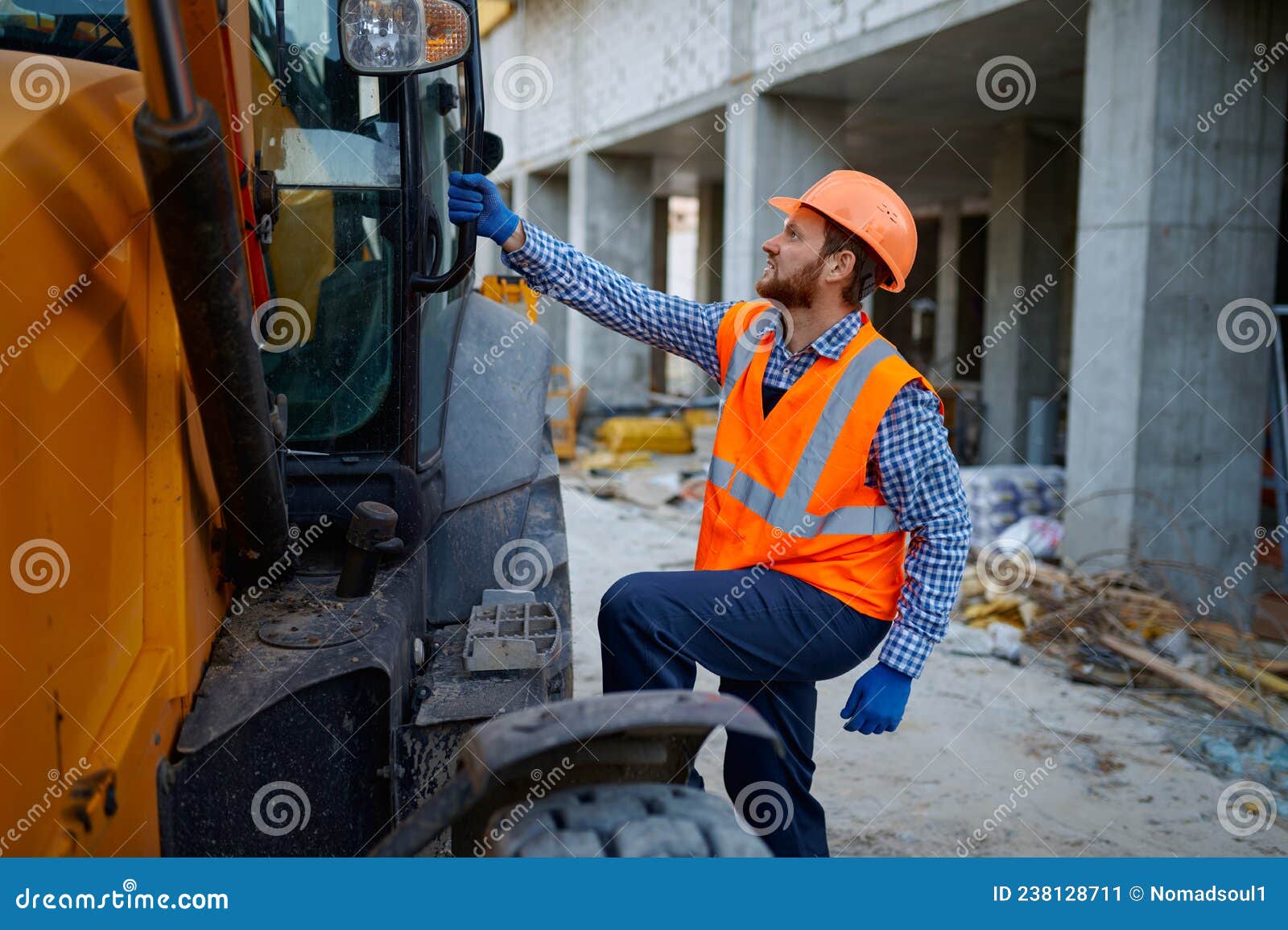 Builder Contractor Gets into Heavy Machinery Cab Stock Image - Image of ...