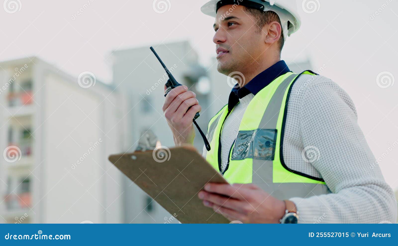 Builder, Contractor and Technician Talking, Radio Transmitter and ...
