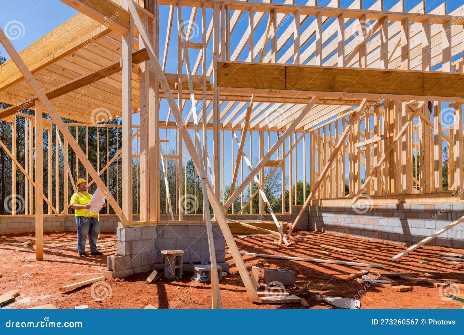 Builder Contractor Using Architecture Blueprint Plan during ...