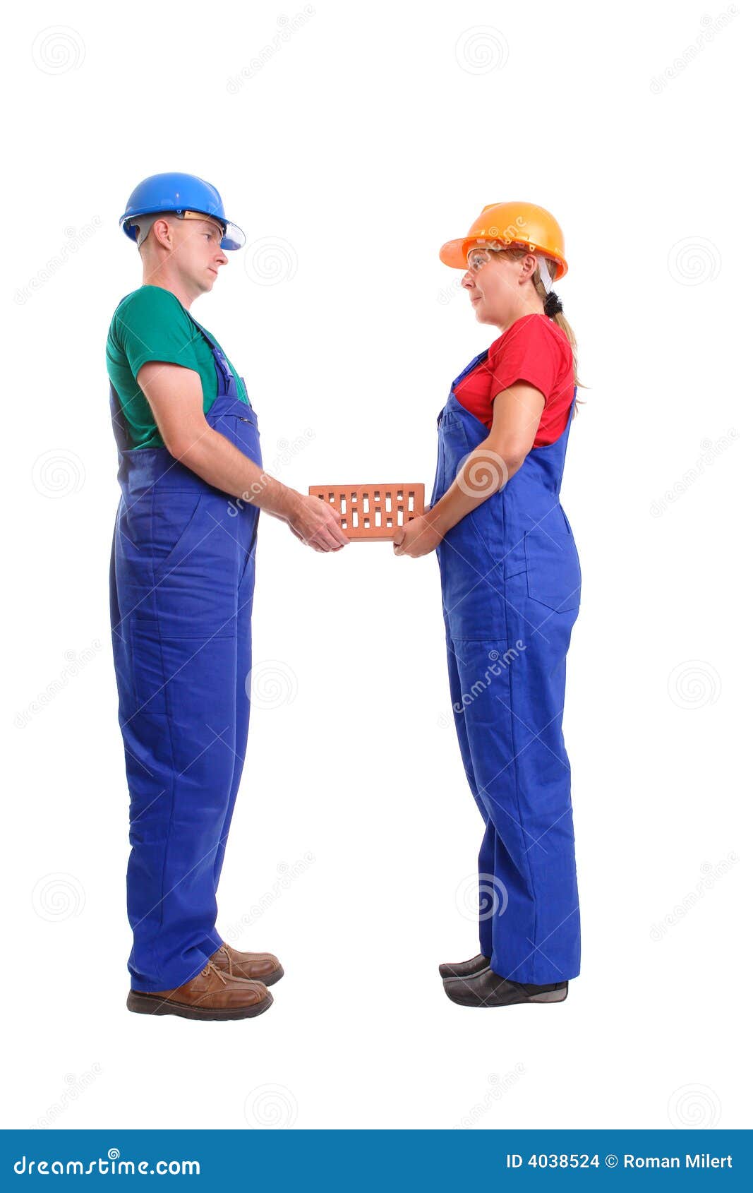 Builder couple with brick stock photo. Image of help, activity - 4038524