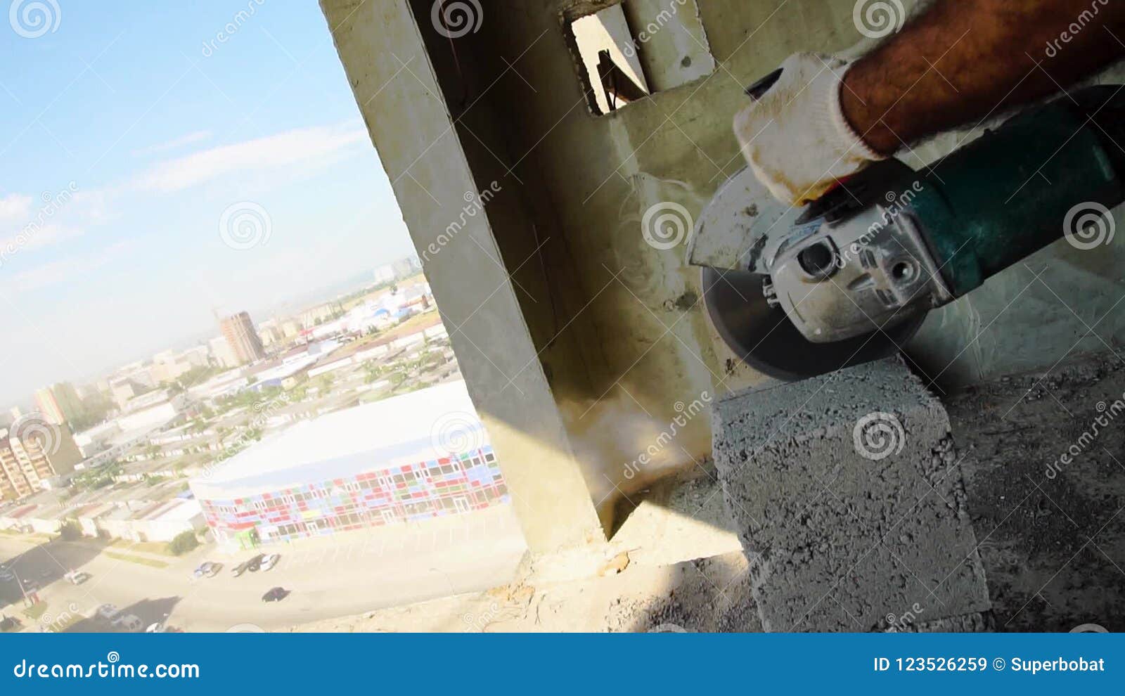 Builder of Cutting Heavy Duty Stone, Angle Grinder. Stock Video - Video ...