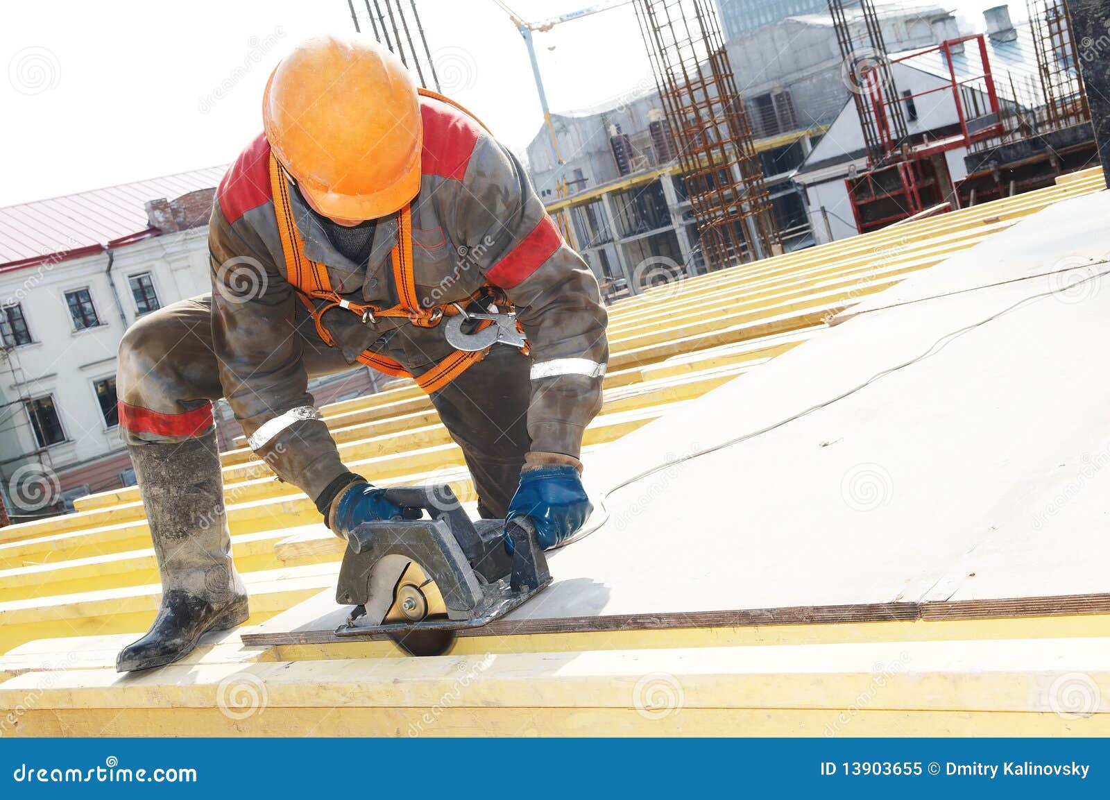 Builder Cutting Wood Board with Circular Saw Stock Image - Image of ...