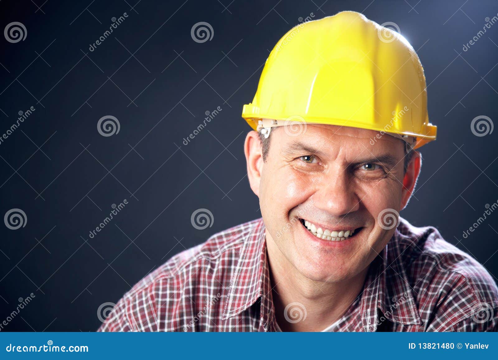 Builder on a Dark Background Stock Photo - Image of person, occupation ...