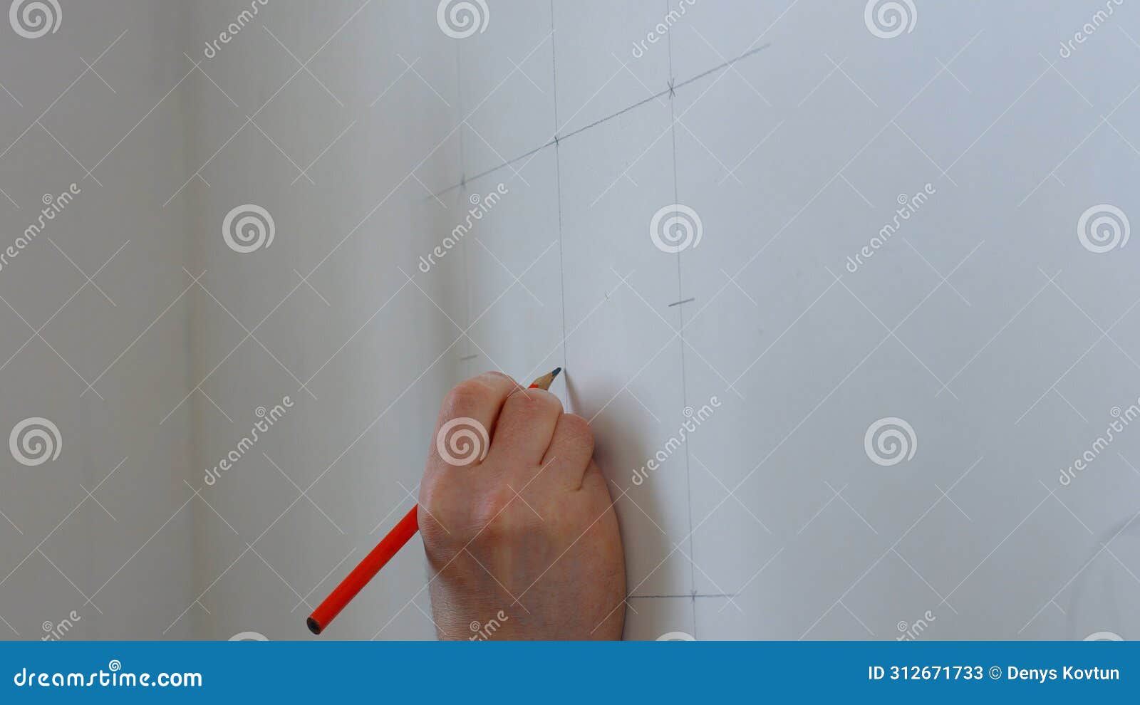 Builder Draws Marking on the Wall. Stock Image - Image of discussion ...