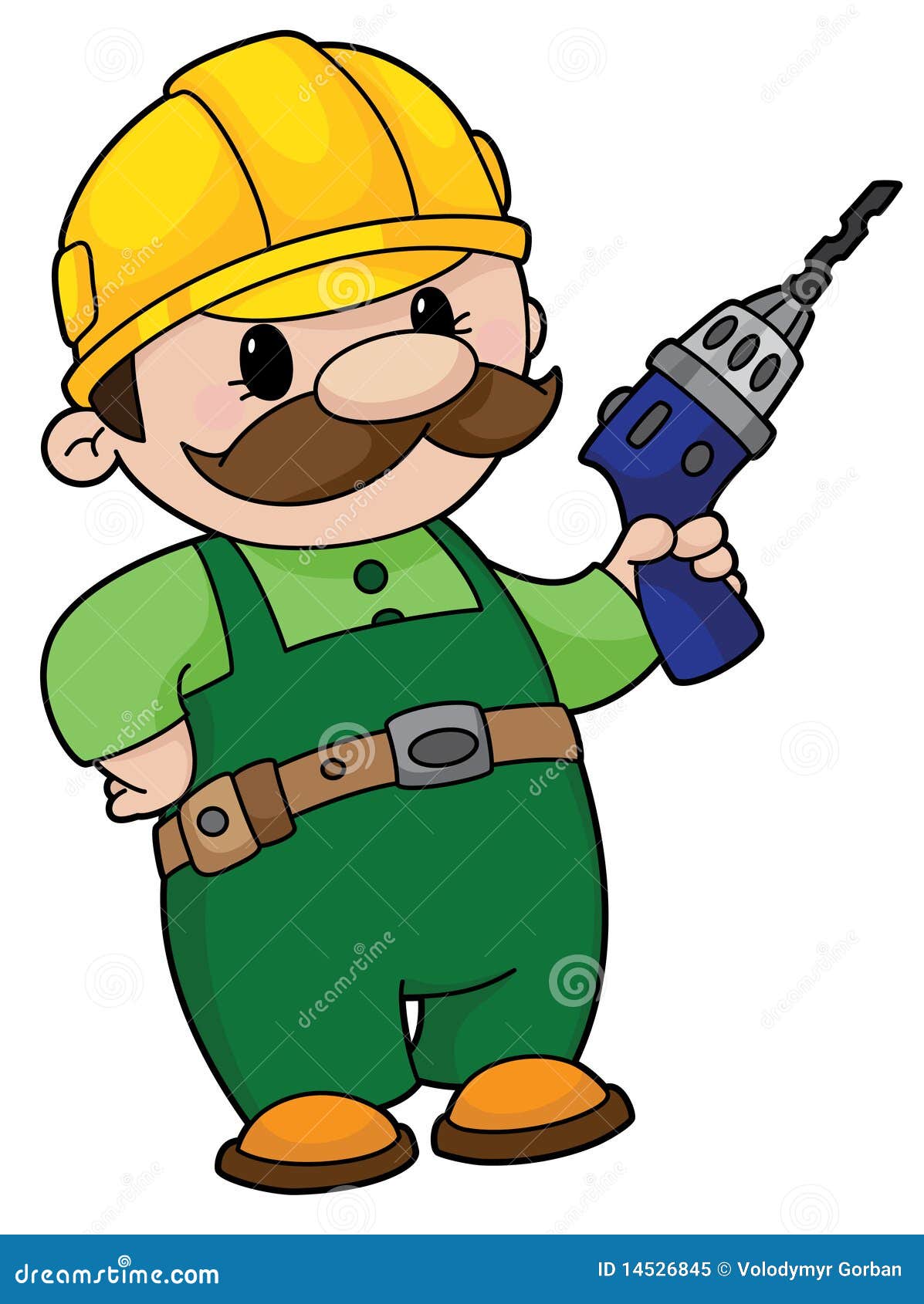 Builder With A Drill Cartoon Vector | CartoonDealer.com #14526845