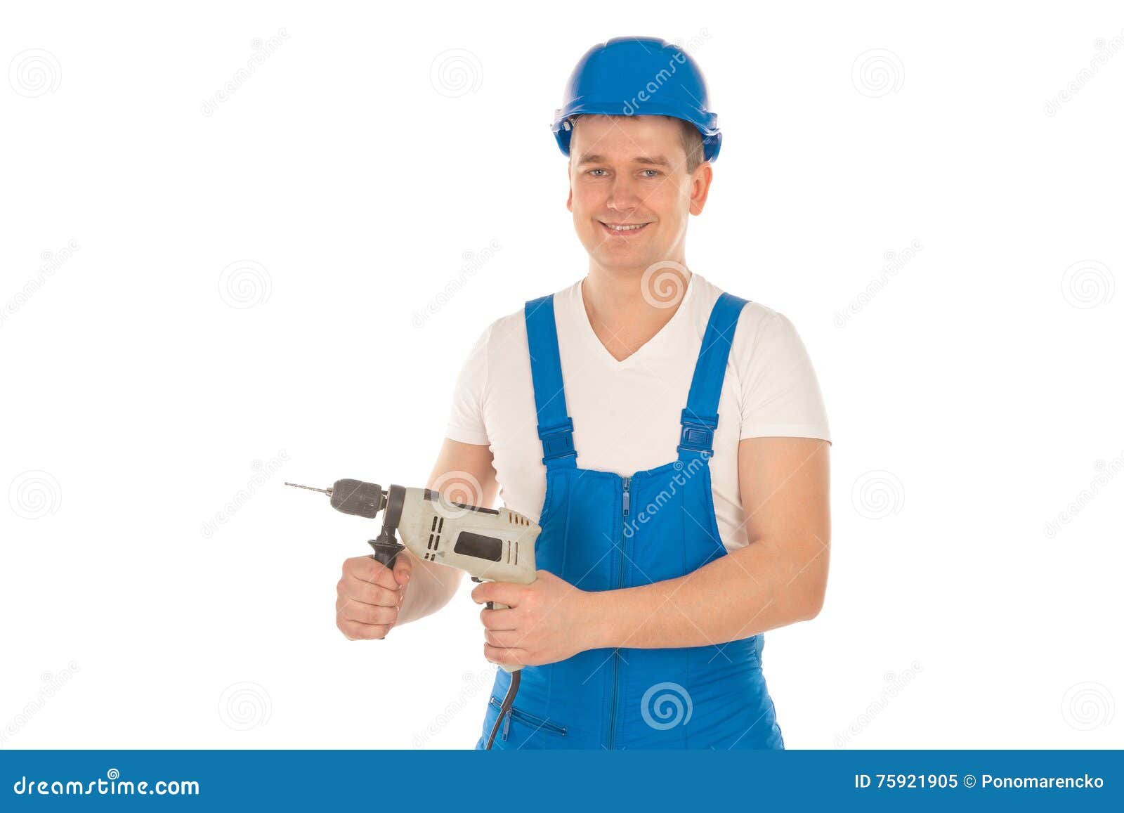 Builder with Drill in Hands Stock Image - Image of contractor, work ...