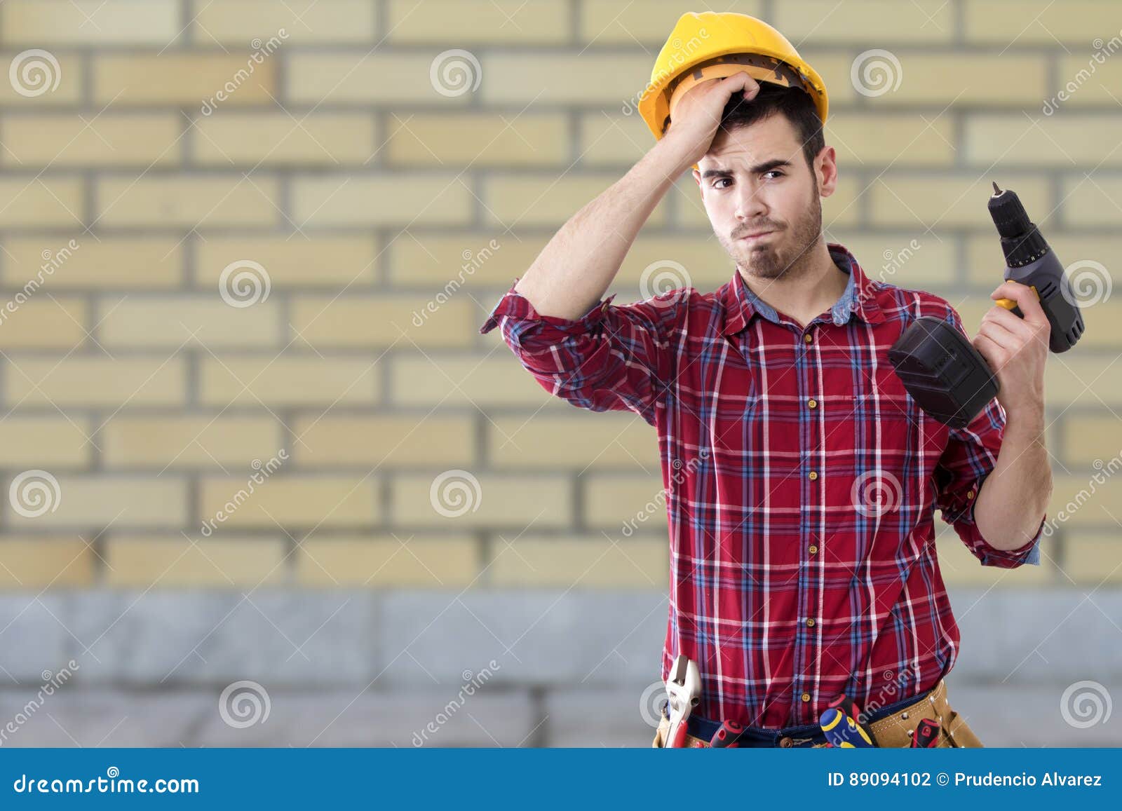 Builder drill thinking stock photo. Image of staff, jobs - 89094102