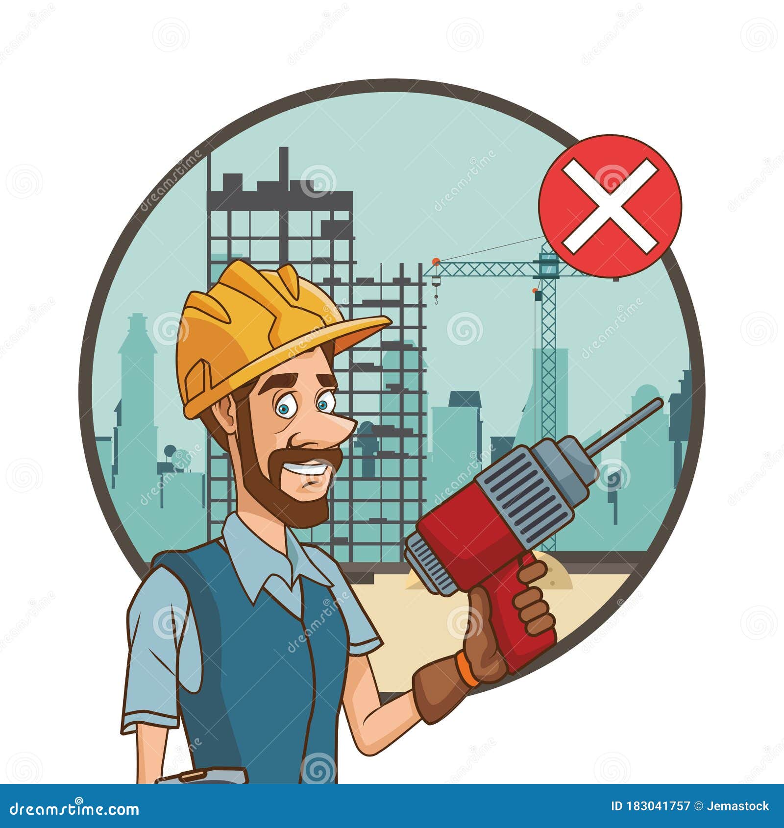 Builder with Drill Using Face Mask for Covid19 Stock Vector ...