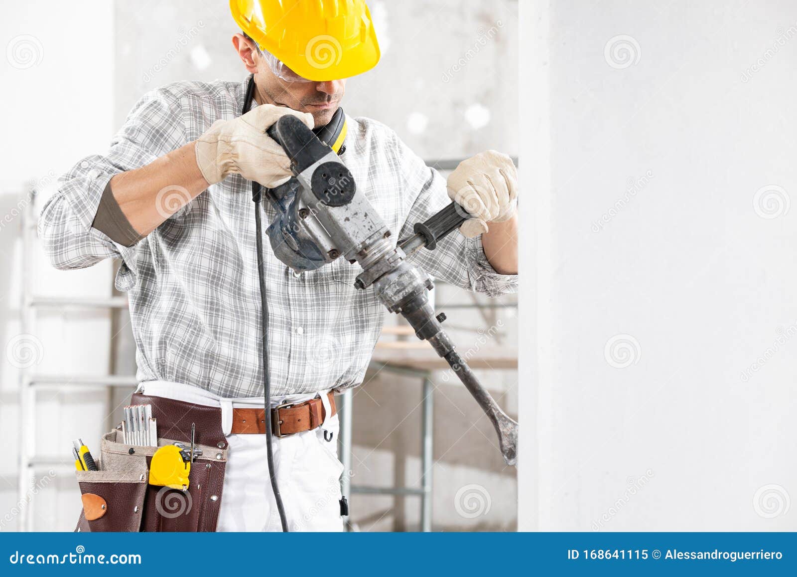 Builder Drilling Using an Electric Hand Drill Stock Image - Image of ...