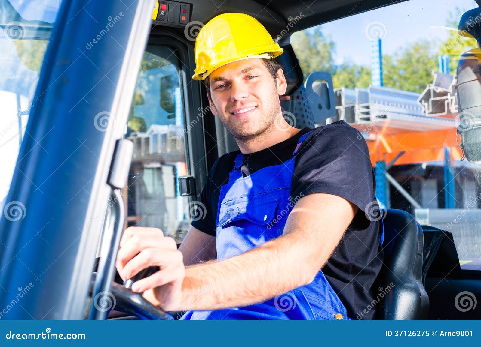 Builder Driving Site Pallet Transporter or Lift Fork Truck Stock Image ...