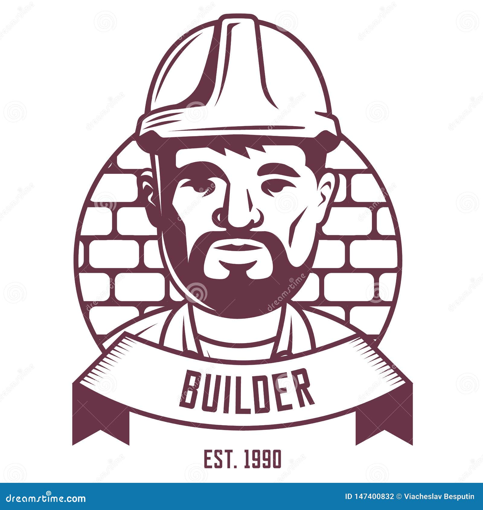 Builder Emblem on a Brick Wall Background Stock Vector - Illustration ...