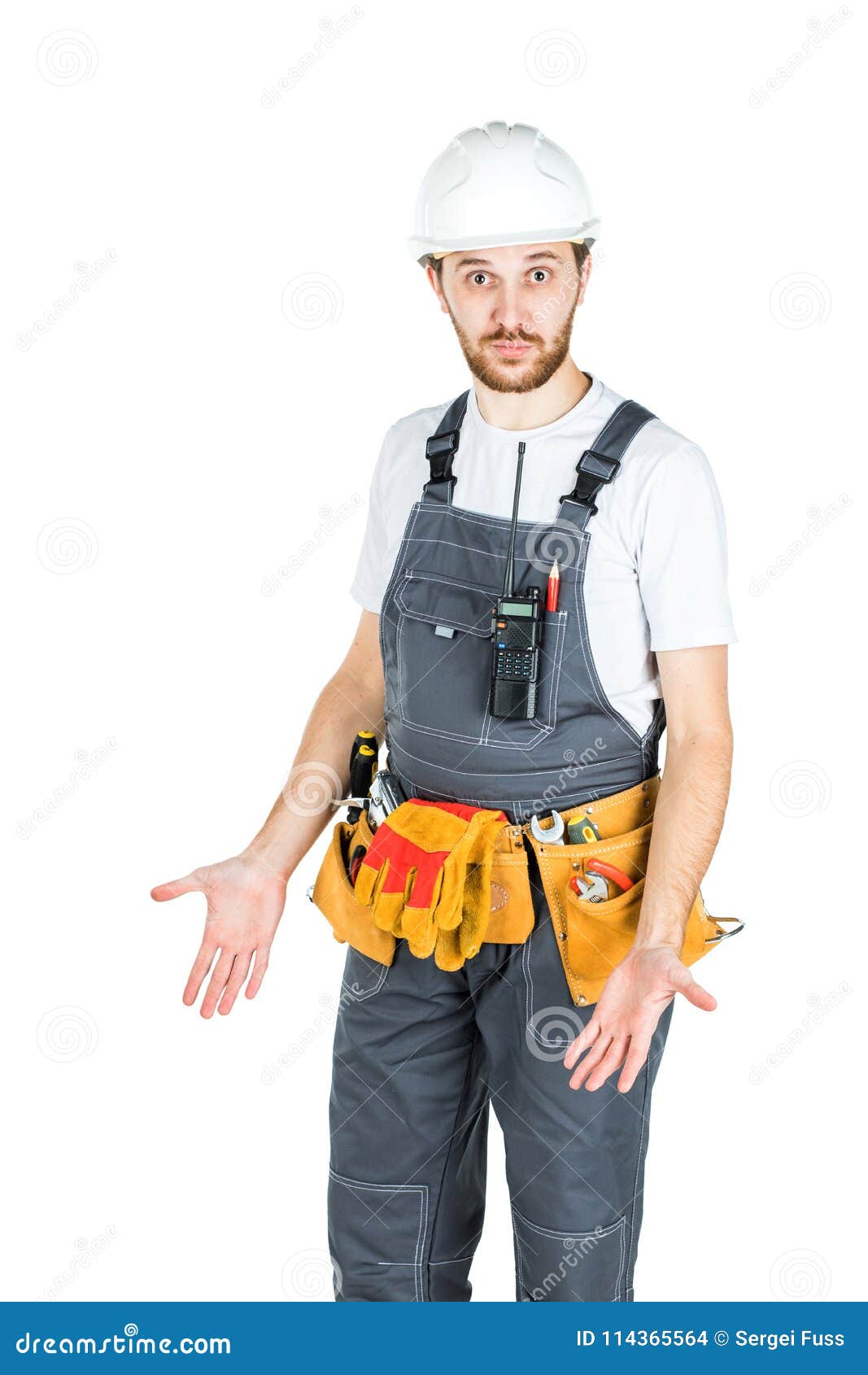 A Builder or an Employee in a Protective Helmet is Surprised. is Stock ...