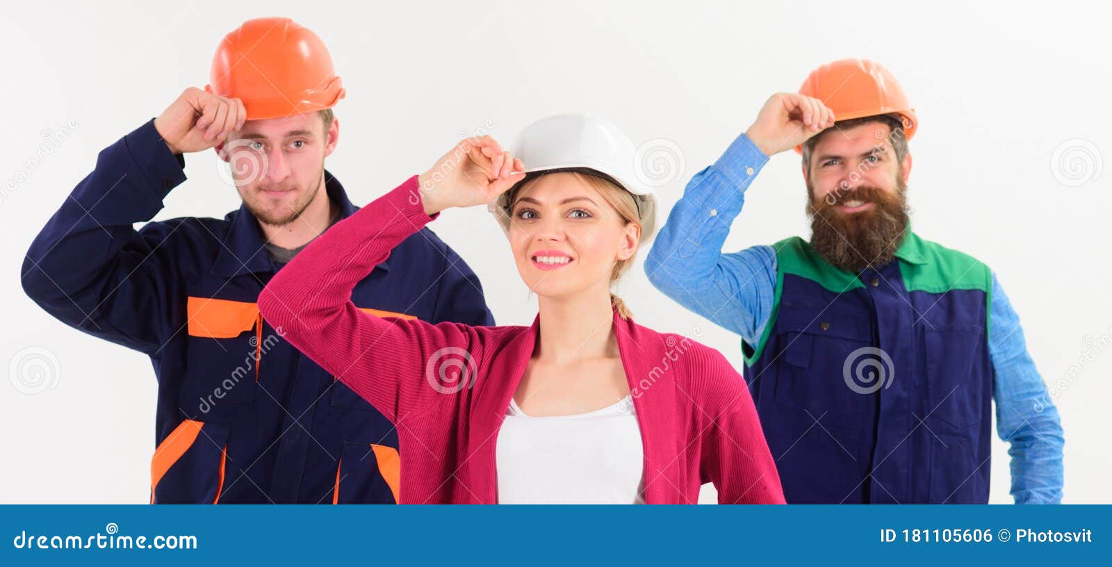 Builder, Engineer, Labourer, Repairman As Friendly Team. Stock Photo ...