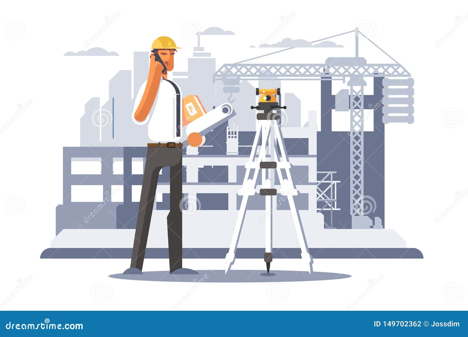 Builder Engineer Phone Calling on Construction. Stock Illustration ...