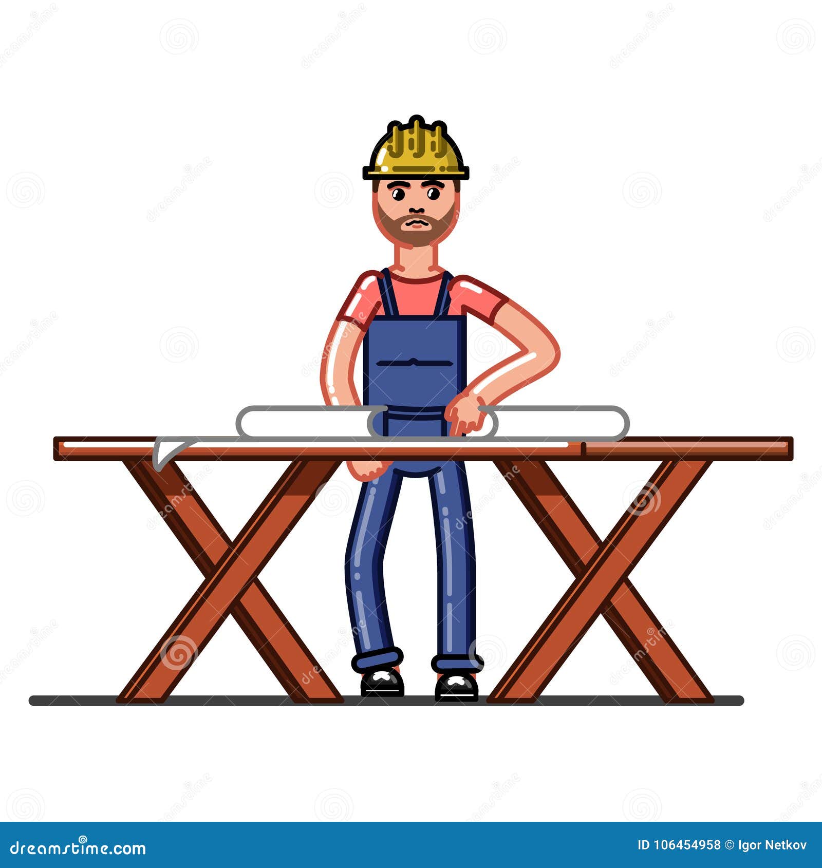 Builder Exploring The Drawings Vector Illustration | CartoonDealer.com ...