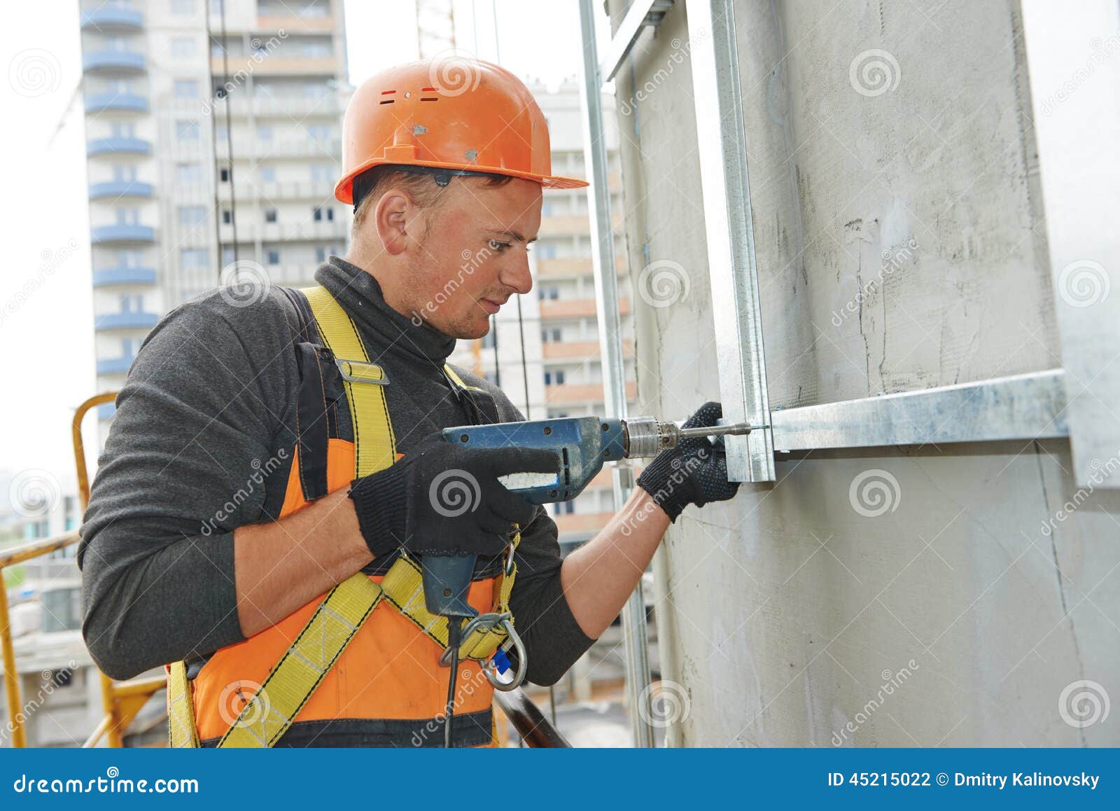 Builder at Facade Construction Work Stock Photo - Image of insulation ...