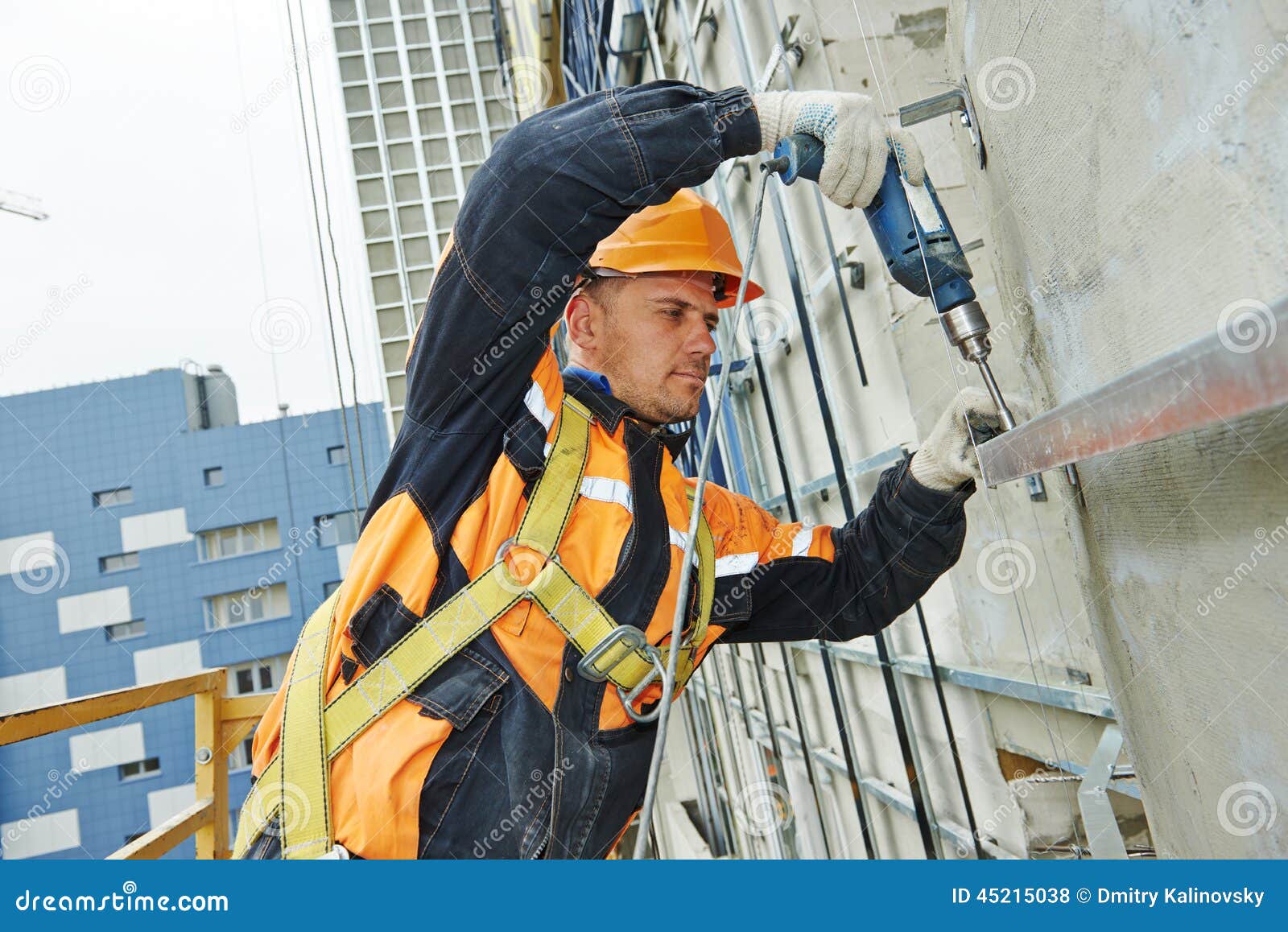 Builder at Facade Construction Work Stock Photo - Image of erector ...